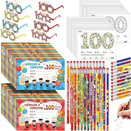 Amazon.com : 100th Day of School Kit Teacher Favor Kit Include Pencils ...