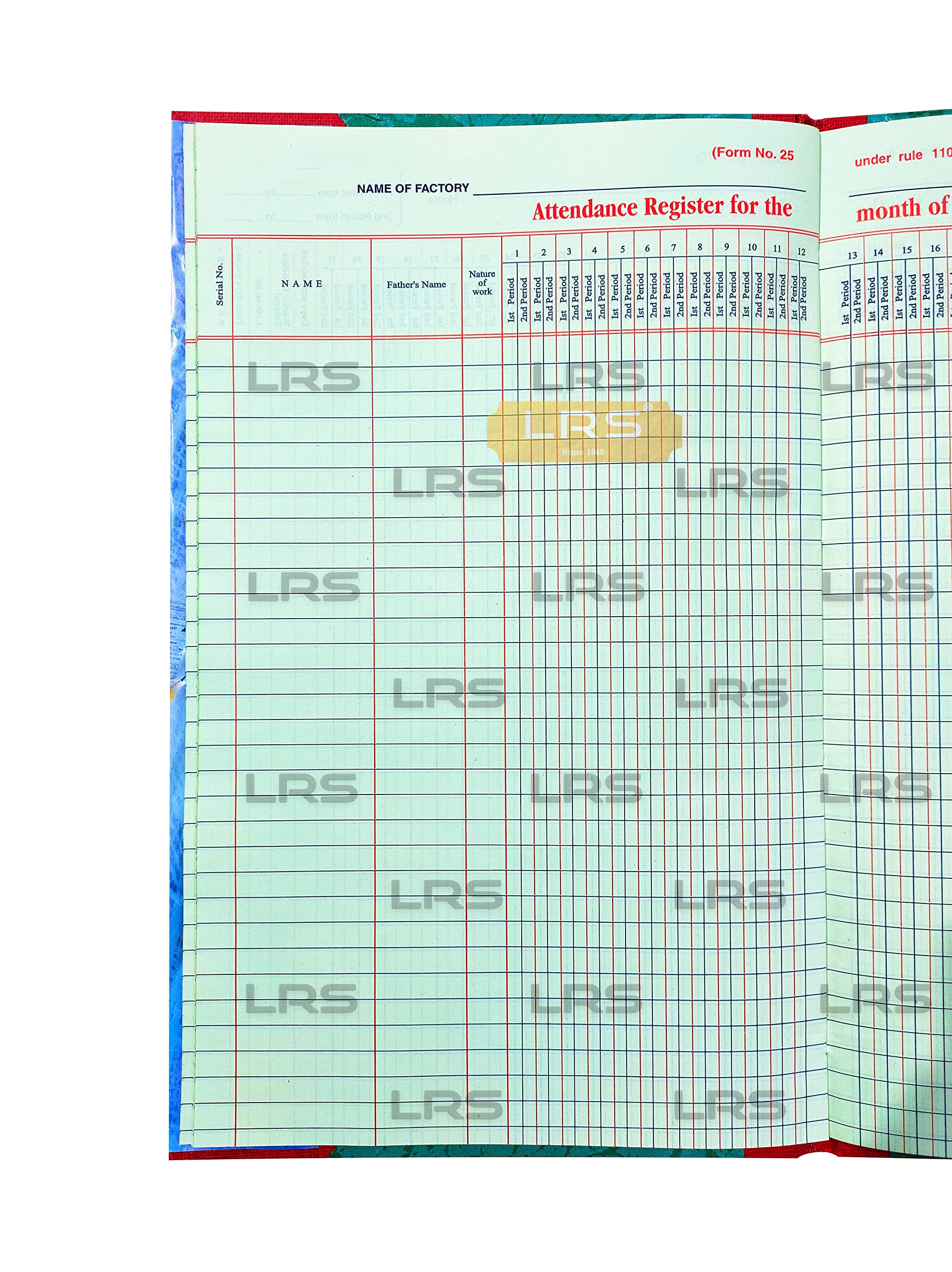 Lrs Form No 25 Factory Attendance Register Under Rule 110 | Desertcart ...