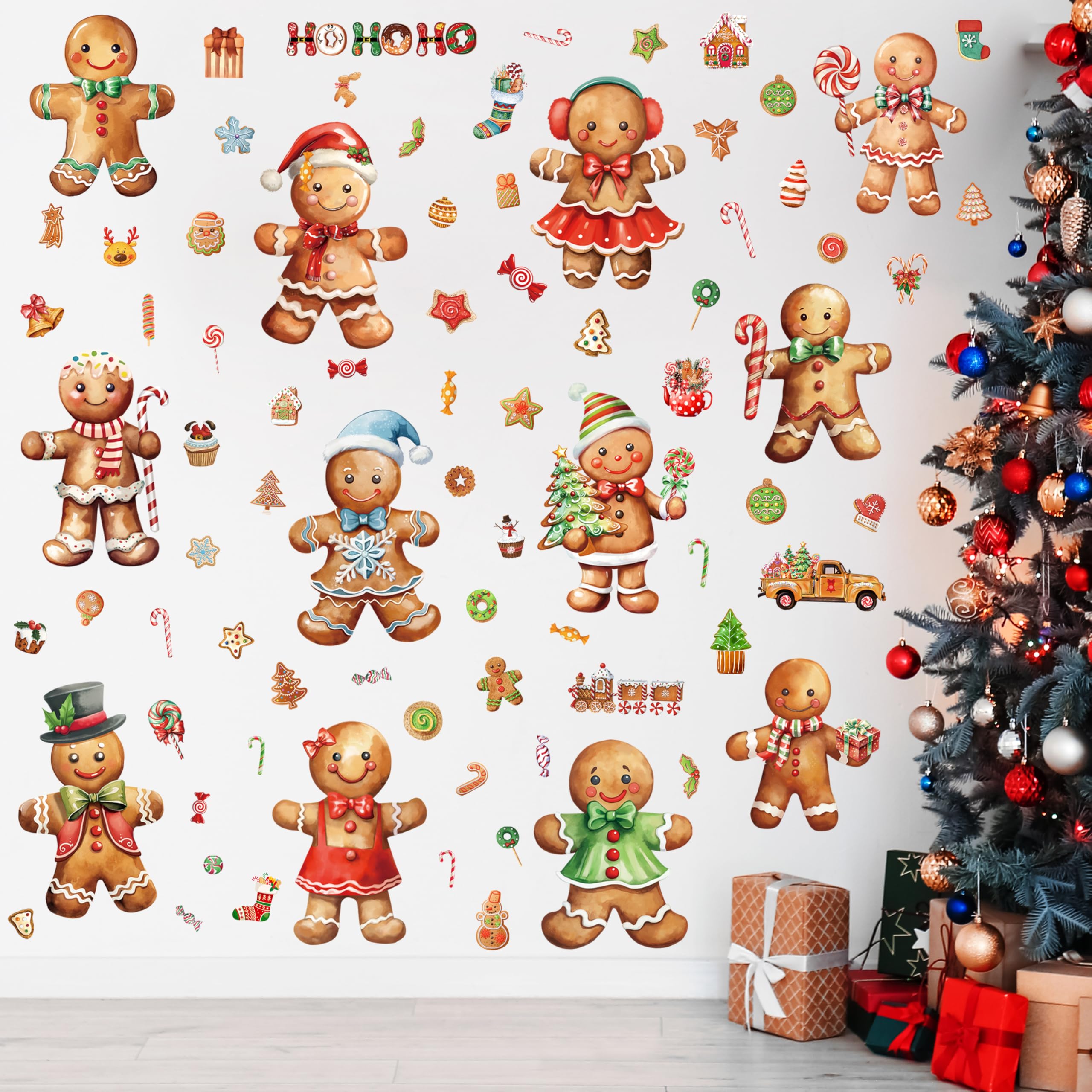 Amazon.com: 12 Sheets Christmas Gingerbread Wall Stickers Decorations ...