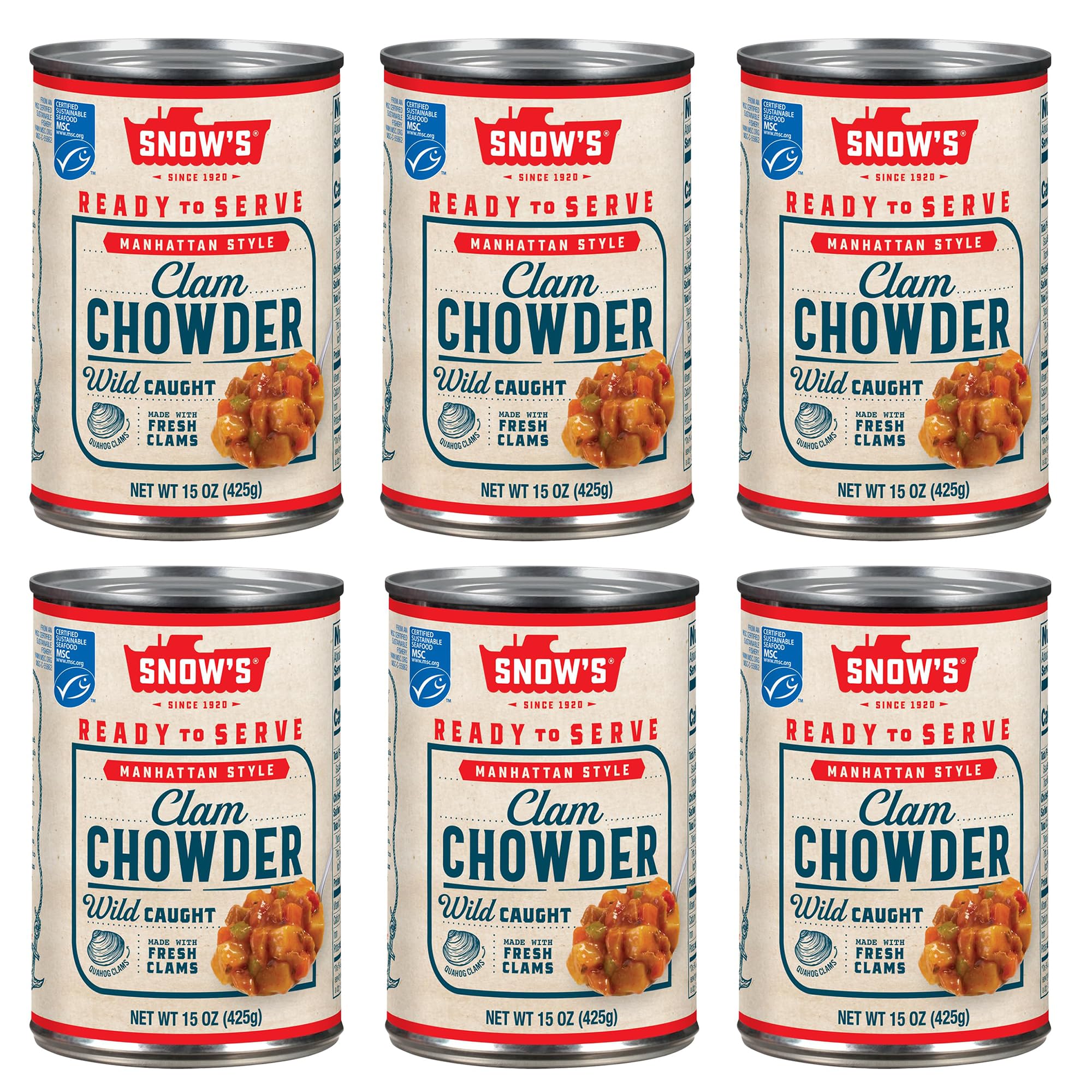 Amazon.com: Snow's Manhattan Clam Chowder, 15 oz Can - 11g Protein per Serving - Ready-to-Serve ...