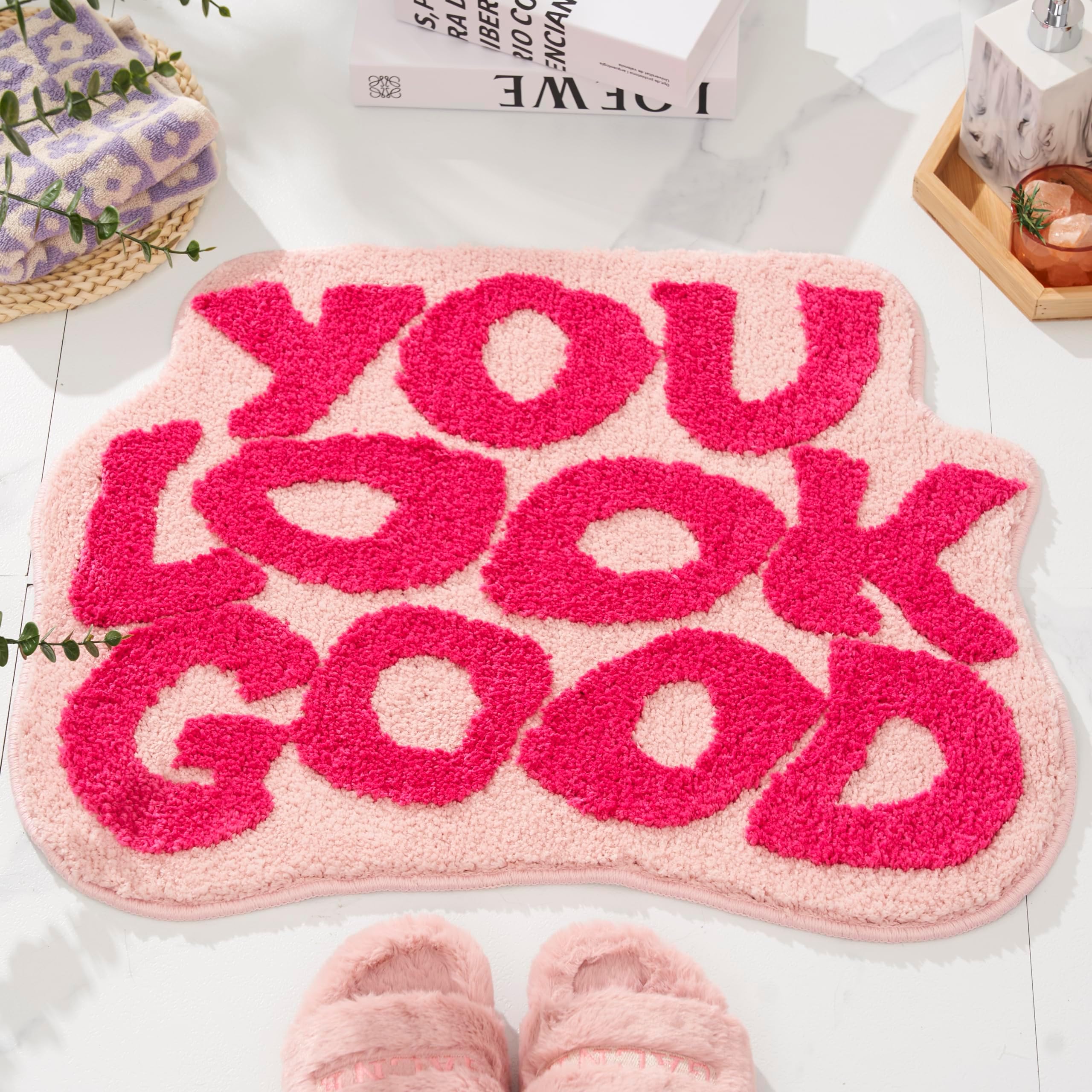 Amazon.com: ELDONE You Look Good Bath Mat - Pink Bathroom Rugs Non Slip ...