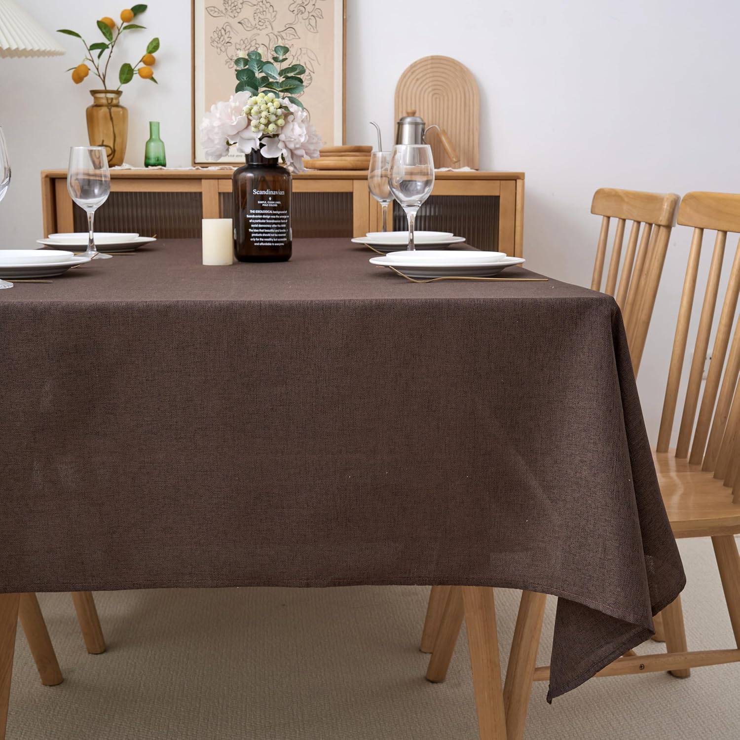 NLMUVW Brown Linen Tablecloth Rectangle Table, Chocolate Table Cloth ...