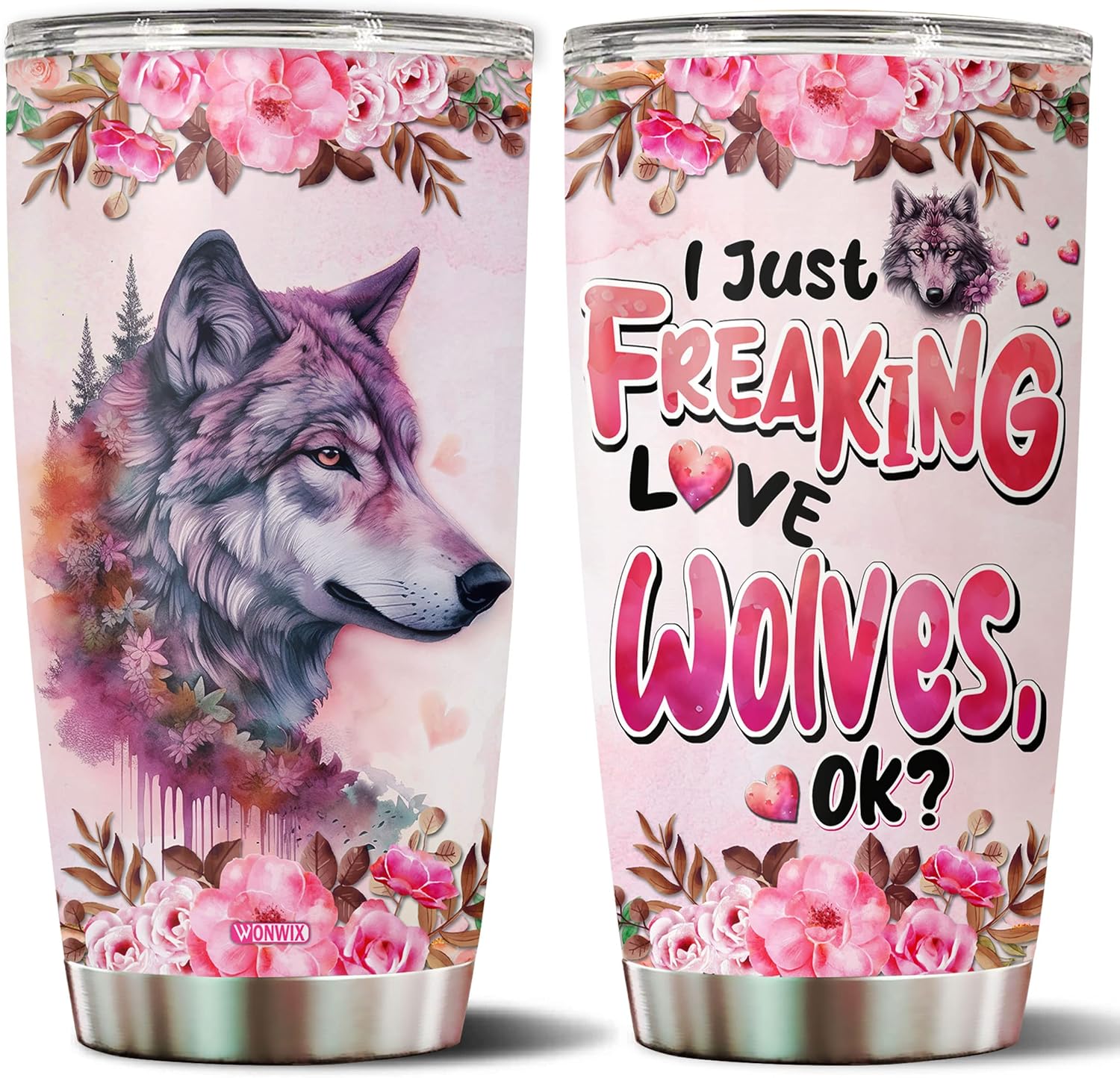 WONWIX Wolf Tumbler 20oz Cute Animal Gift for Women, Girls Who Freaking ...