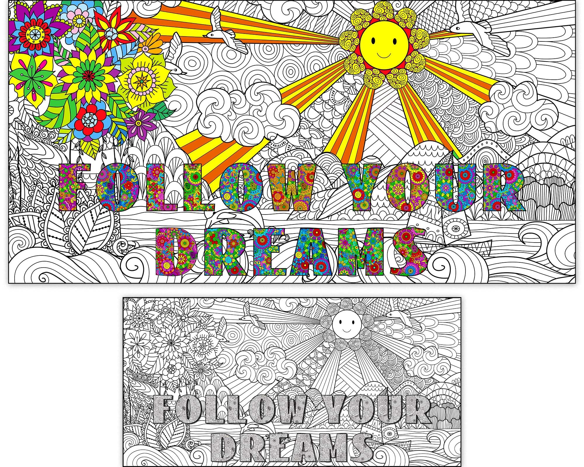 Amazon.com: Naozinebi Giant Mandala Coloring Posters Large Motivational ...