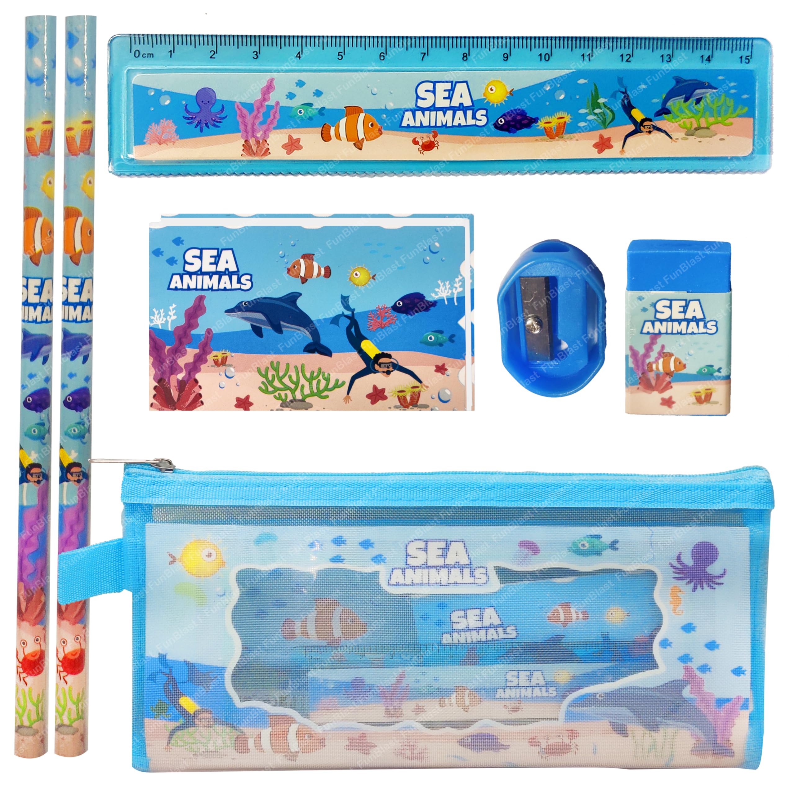 FunBlast Stationary Set for Kids, Sea Animals Theme Pencils Set ...