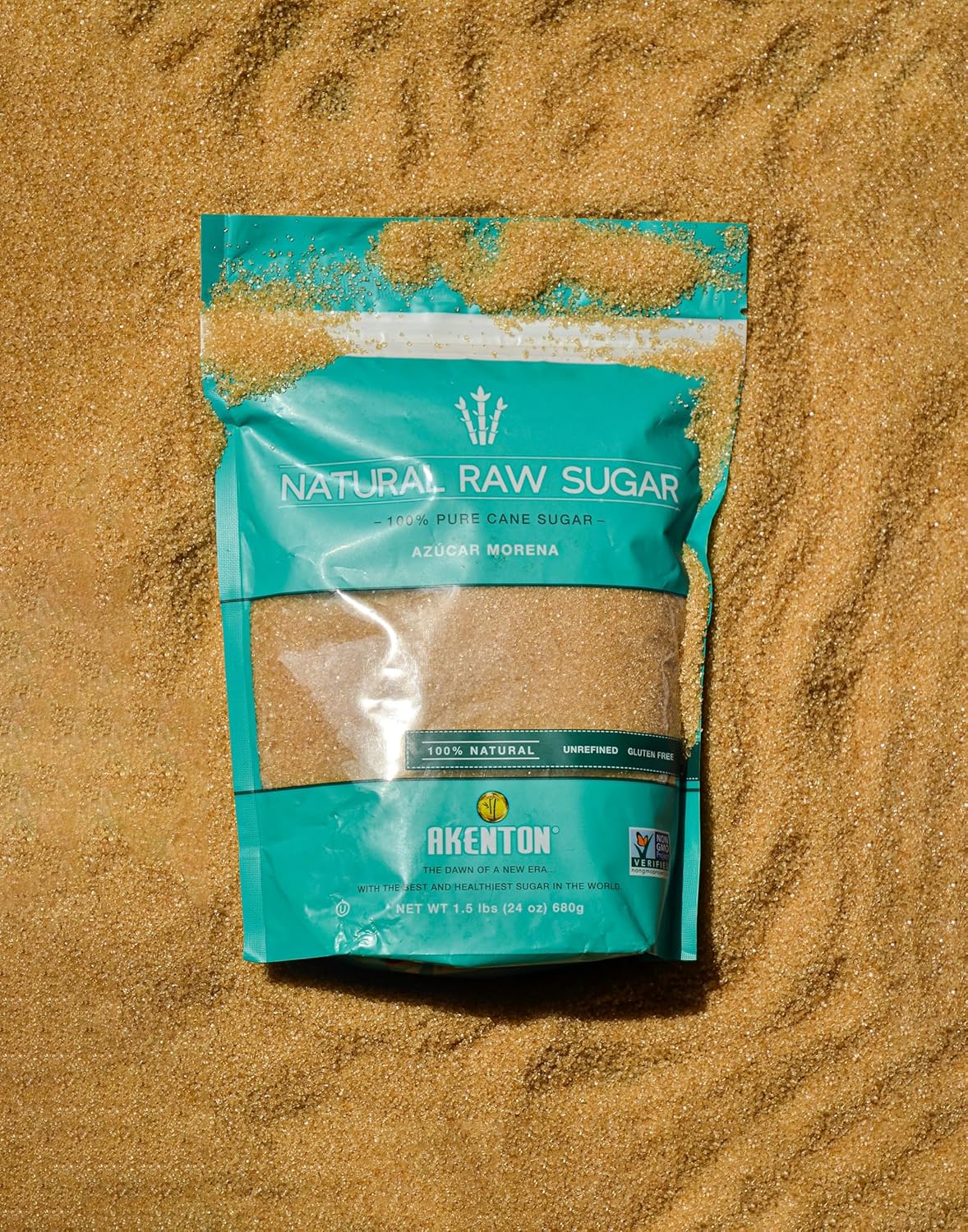 Akenton Natural Raw Cane Sugar, 3 Pound Resealable Bag 100% Natural ...