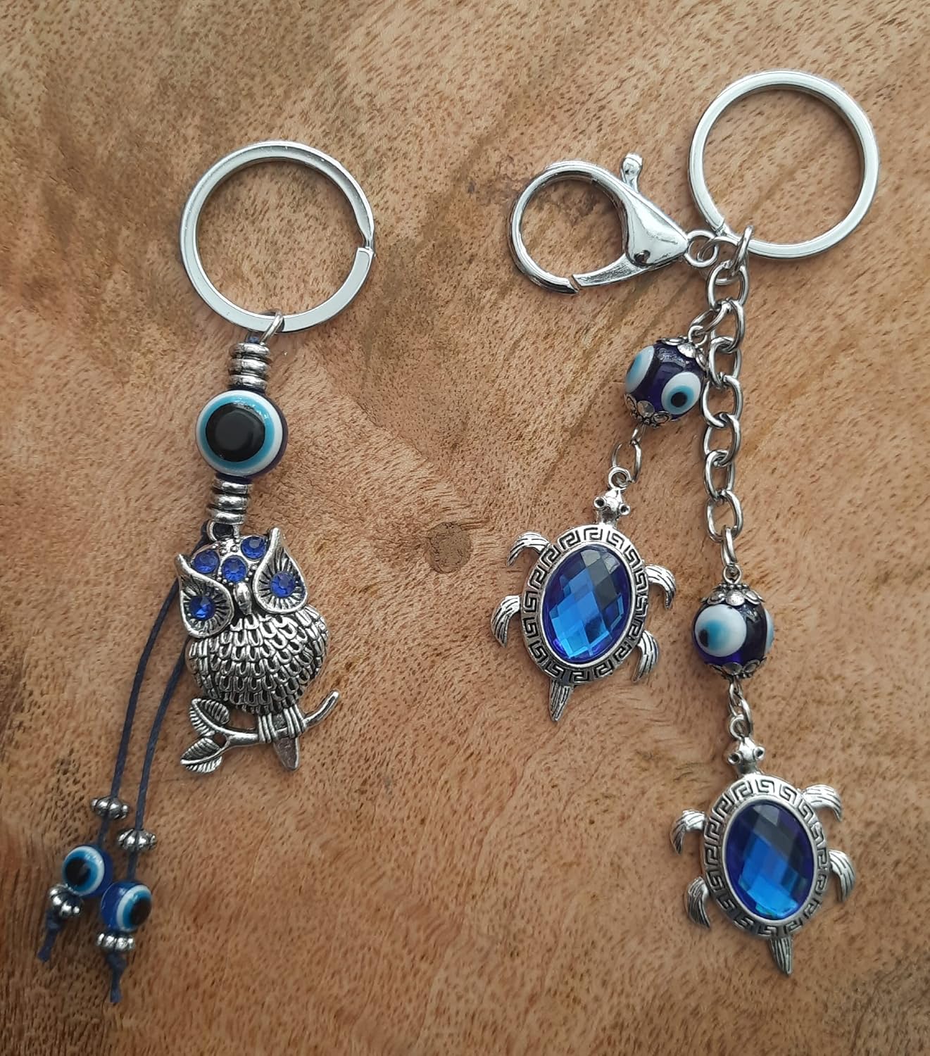 DT DECTONE Combo Pack of 2 Evil Eye Keychain Tortoise & fengshui Owl ...