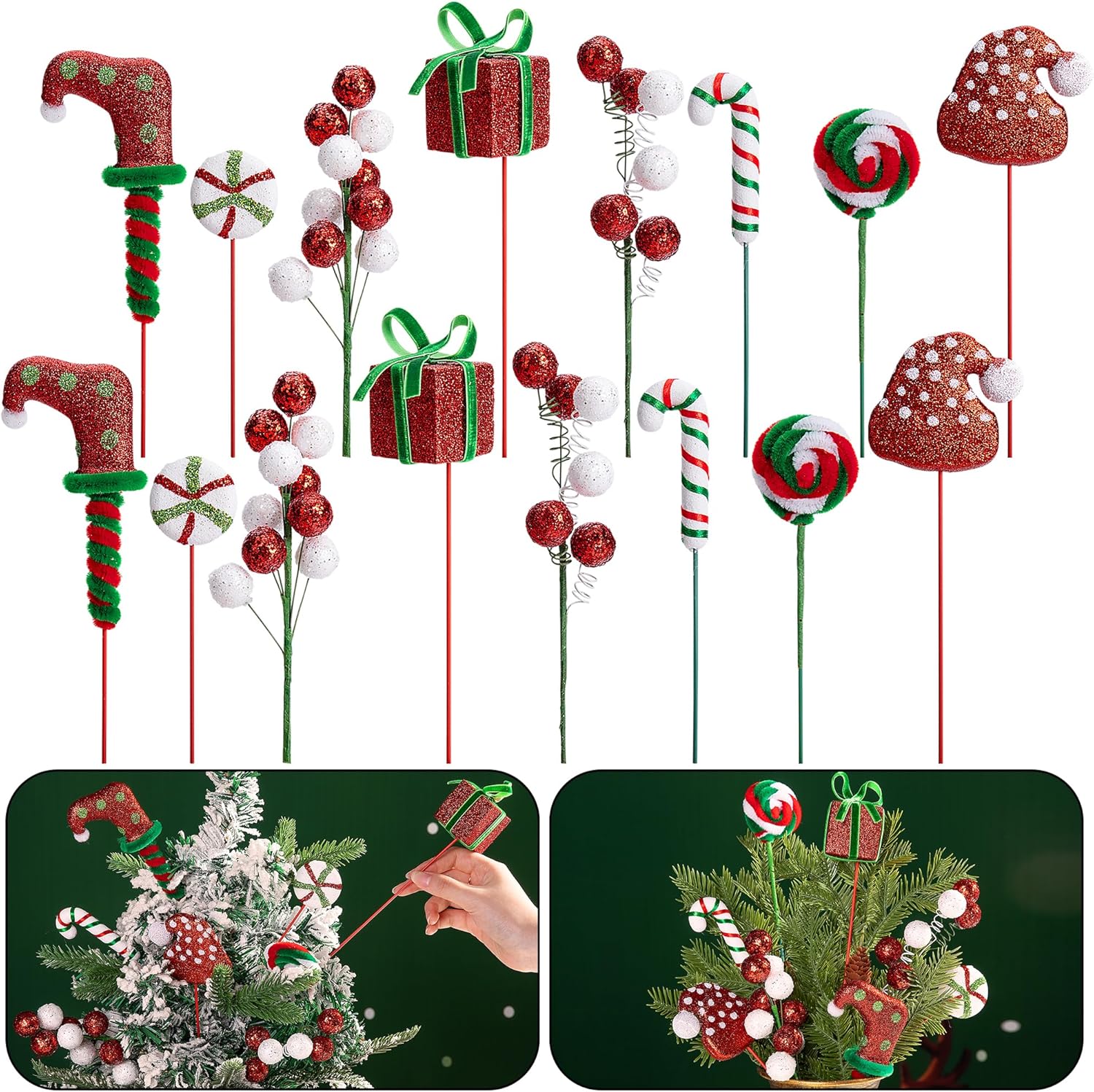 Amazon.com: RunNico 16 Pcs Christmas Candy Tree Sticks - Red White ...
