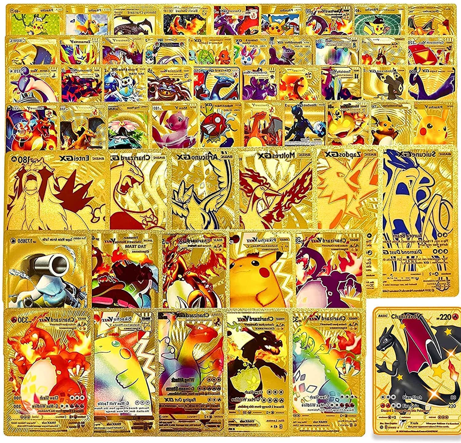 Buy 55Pcs Gold Charizard Vmax Gold Plated Card（V,VMAX,EX,GX Cards ...