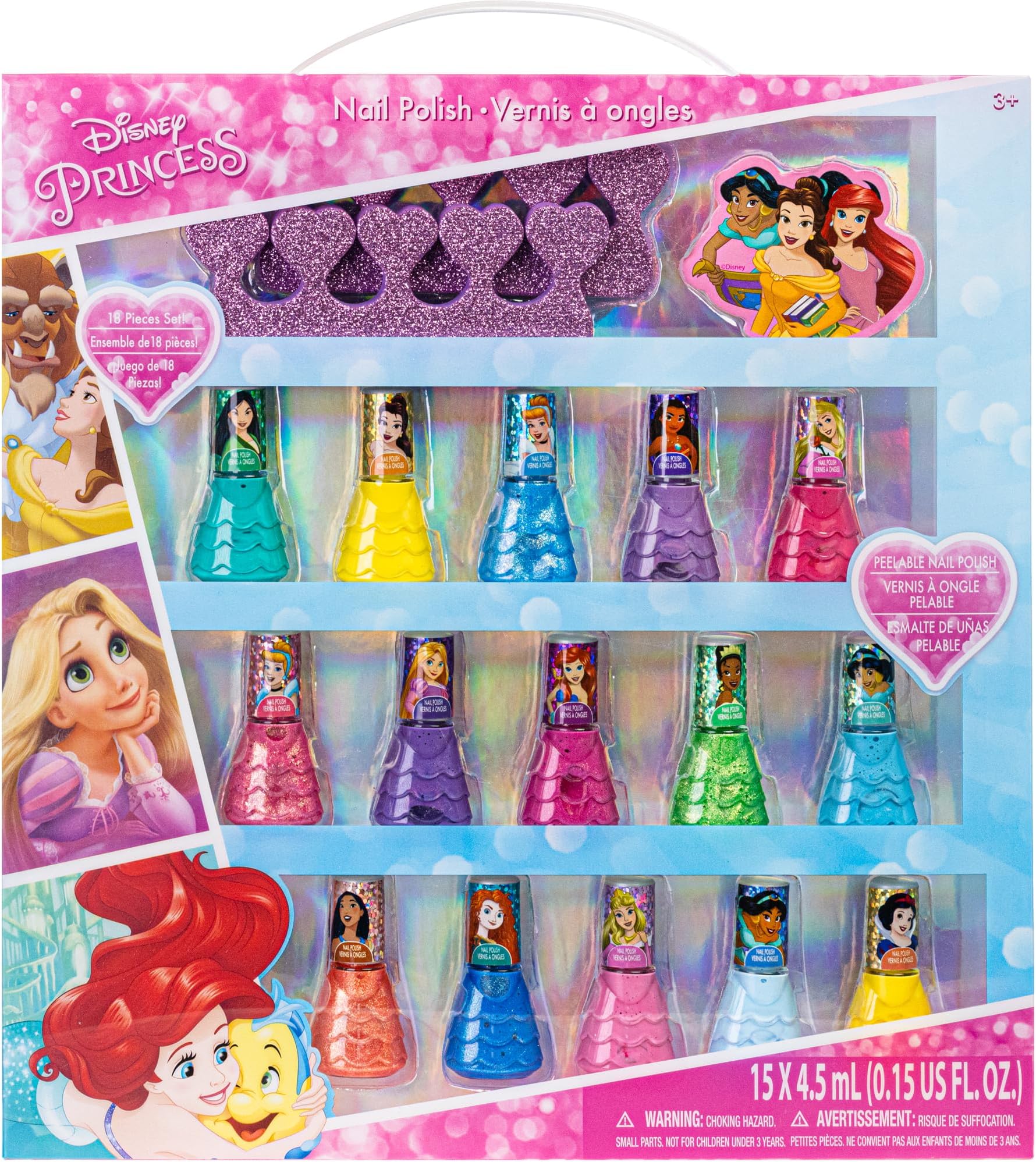 Amazon.com : Townley Girl Disney Princess 15 Piece Water-Based Nail ...