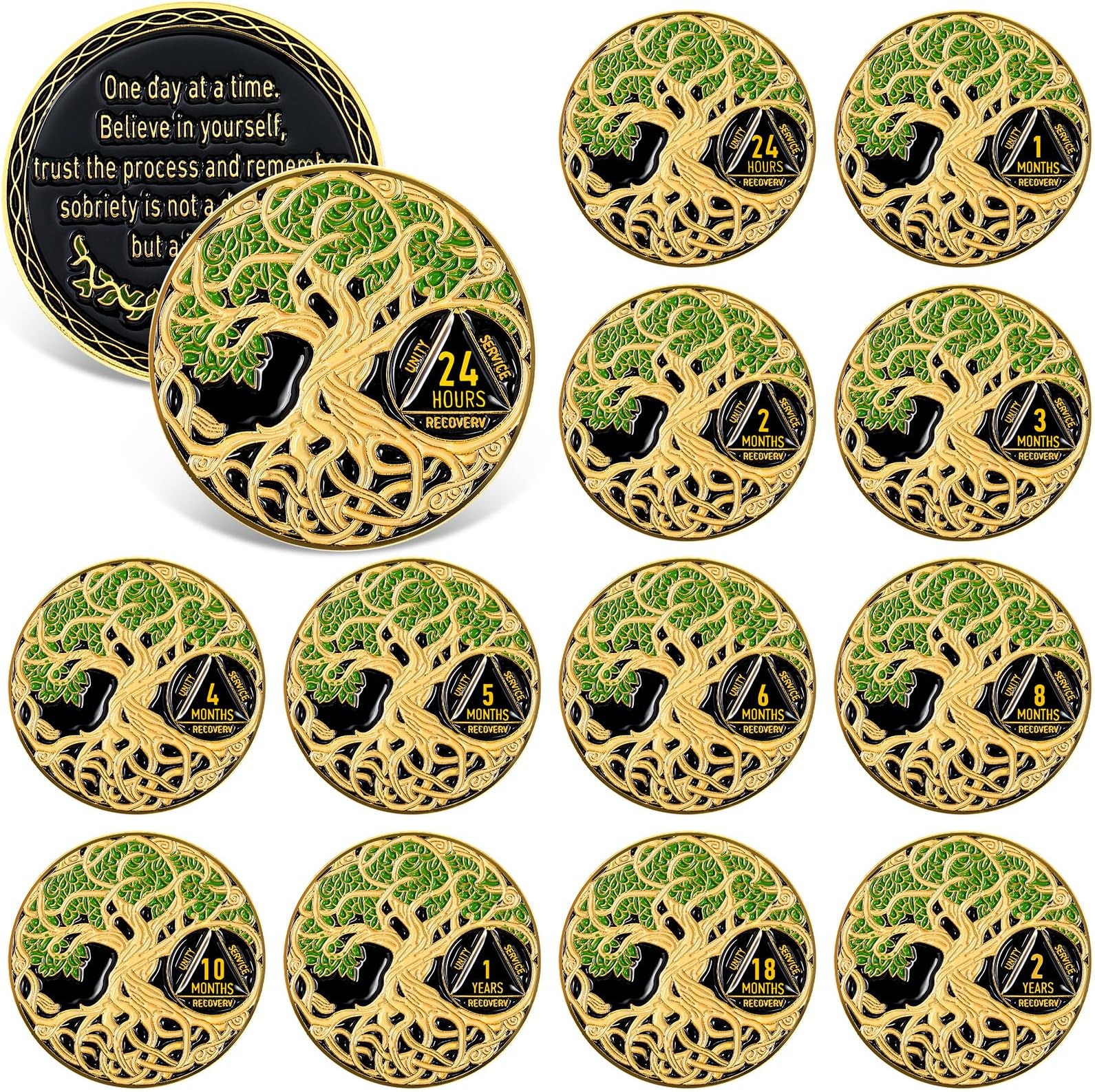 Amazon.com: Ferreve 12 Pcs 24 Hours Sobriety Coin 1, 2,3,4,5,6,8,10,18 ...