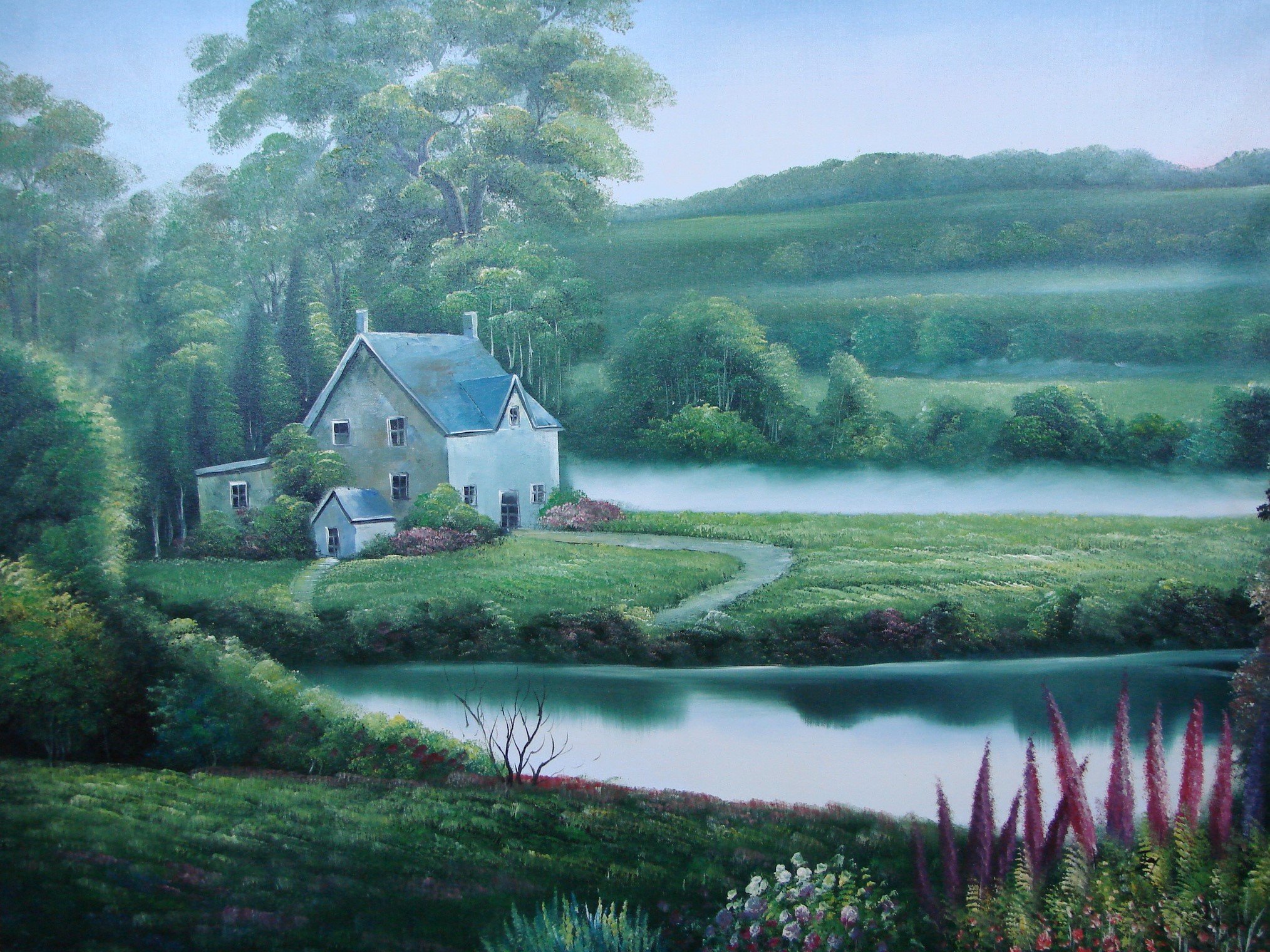 Cottage Paintings Landscapes Traditional 20th Century English