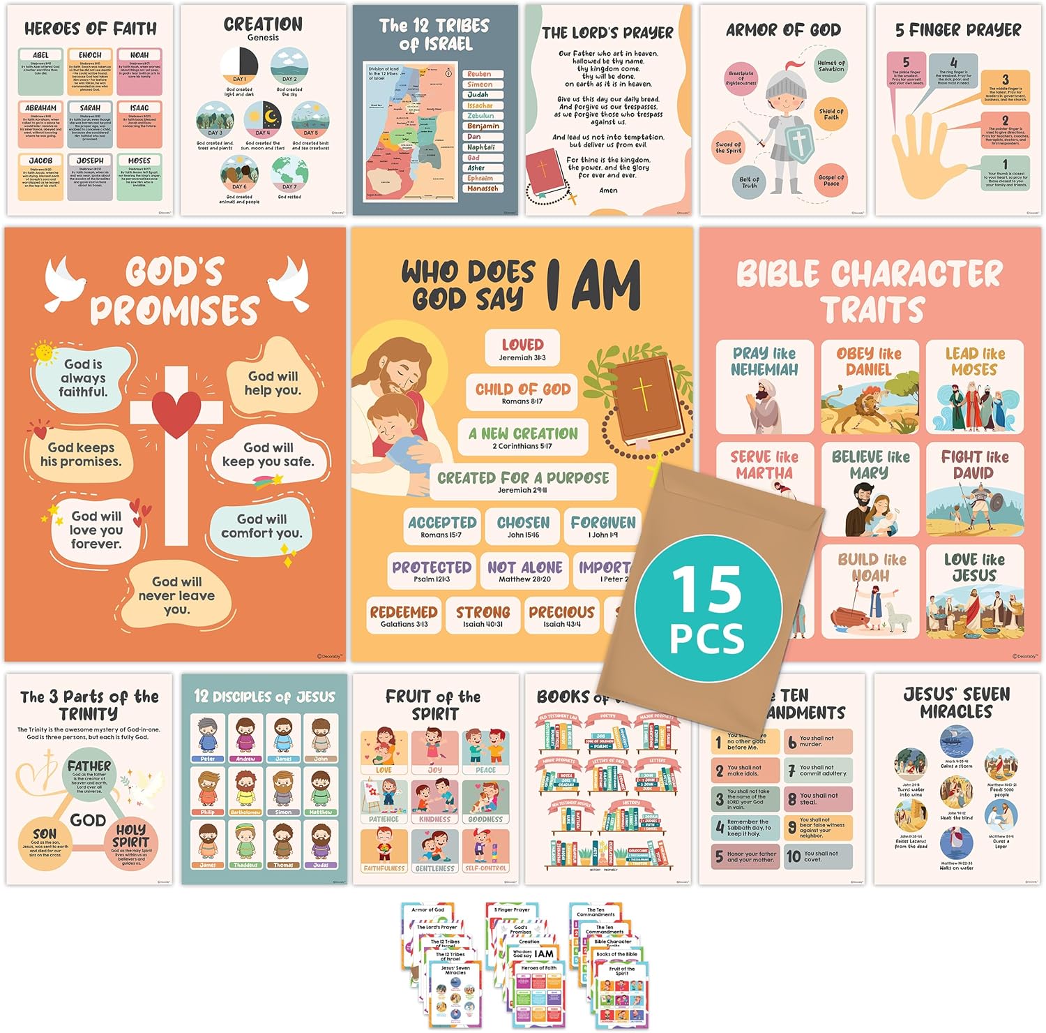 Decorably 15 Bible Posters for Classroom - 11x14in Books of the Bible ...