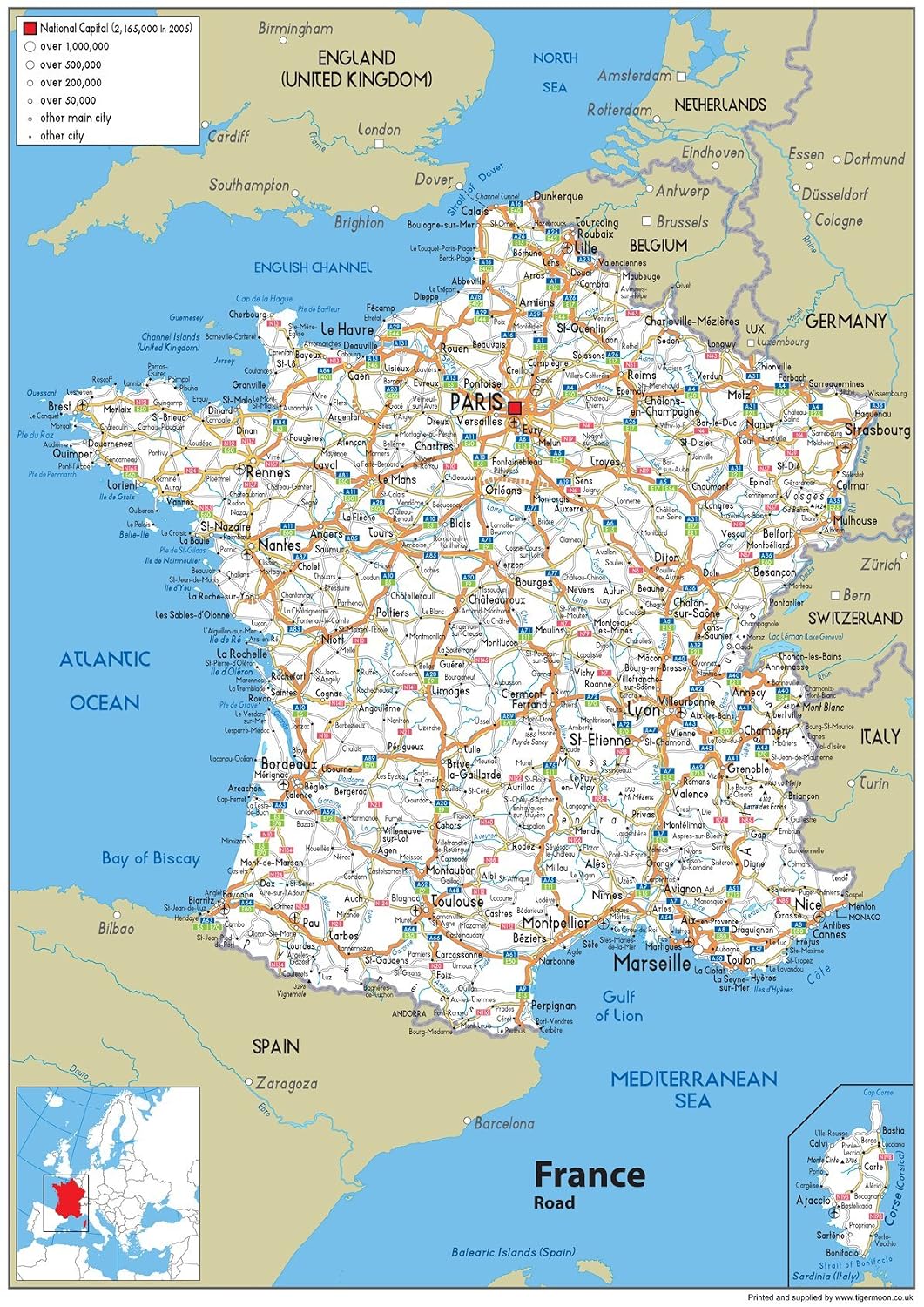 Road Map of France - Size A1-59.4 x 84.1cm - Paper Laminated : Amazon ...