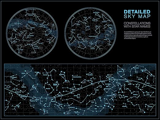 Amazon.com: Higly Detailed Sky Map Poster - Constellations with Star ...