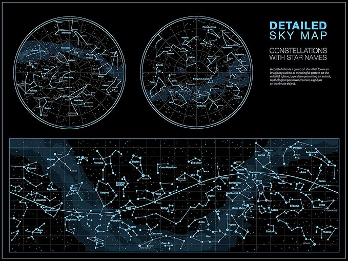 Amazon.com: Higly Detailed Sky Map Poster - Constellations with Star ...