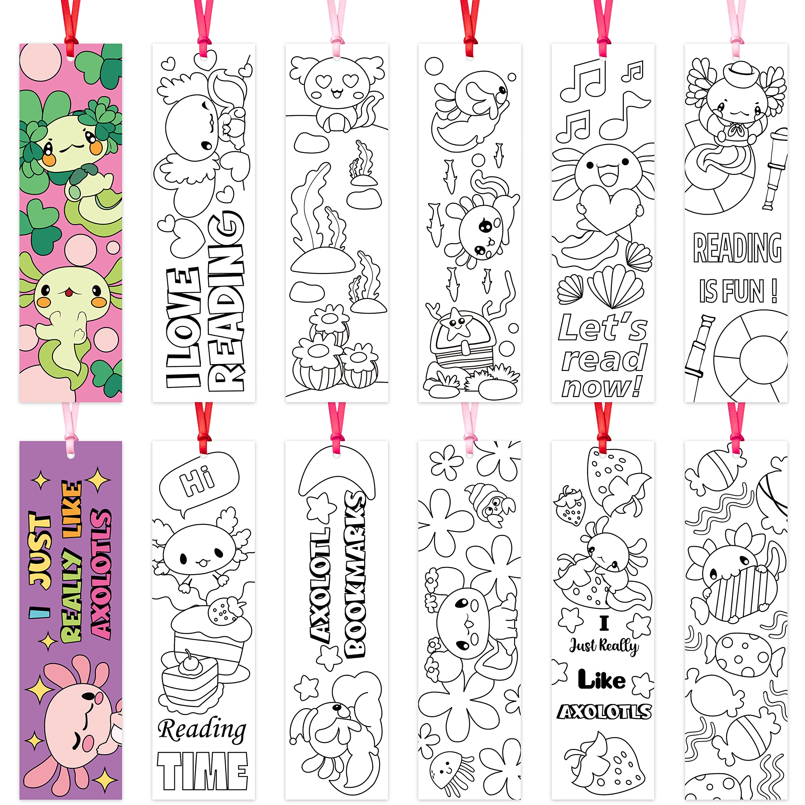 ANGOLIO DIY Own Axolotl Bookmarks - 75PCS Cute Axolotl Theme Colorful ...