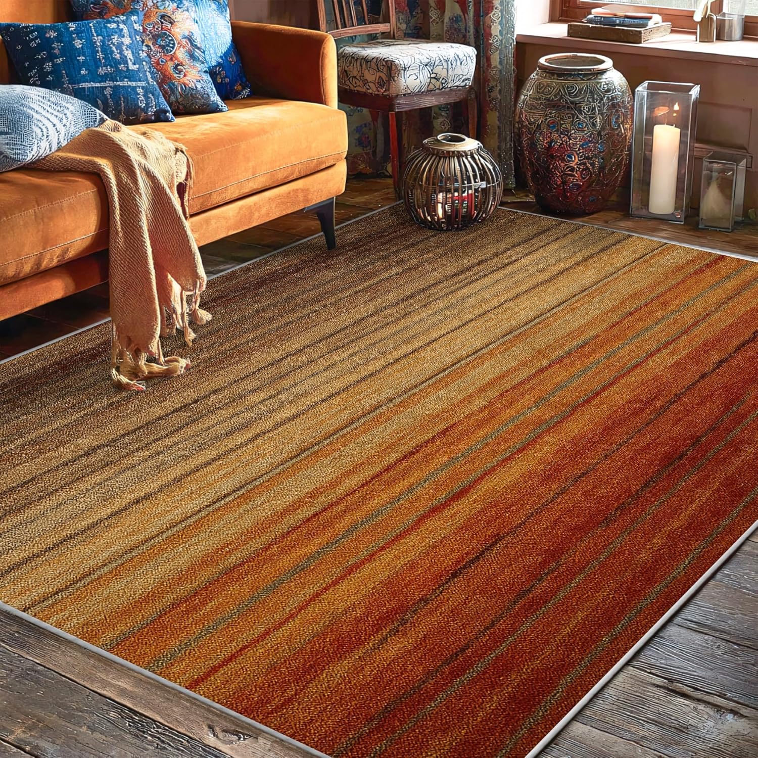 Amazon.com: Stripes Area Rug, Modern Contemporary Gradient Horizontal ...