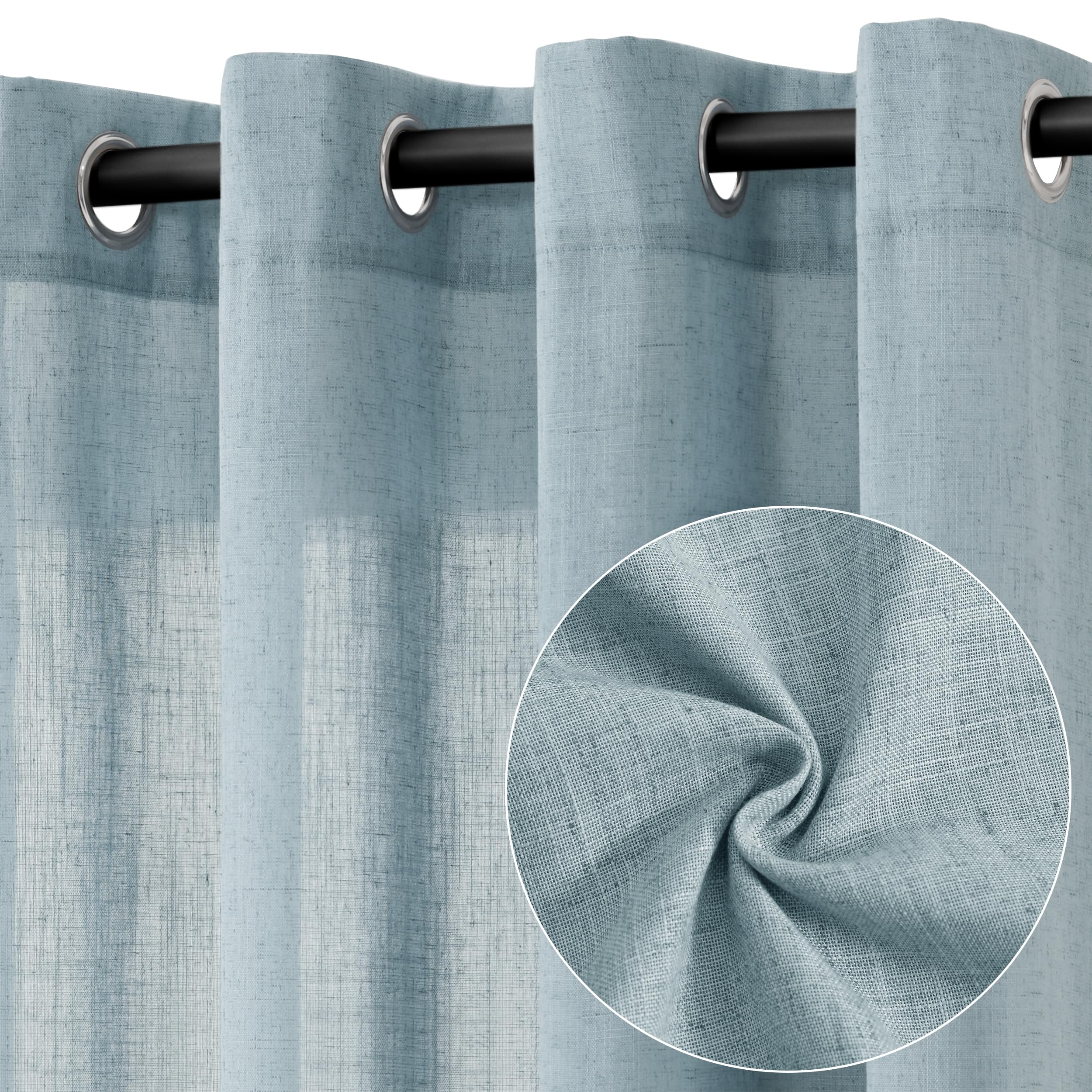 Amazon.com: Jowels Blue Linen Curtains 84 Inch Length 2 Panels for ...