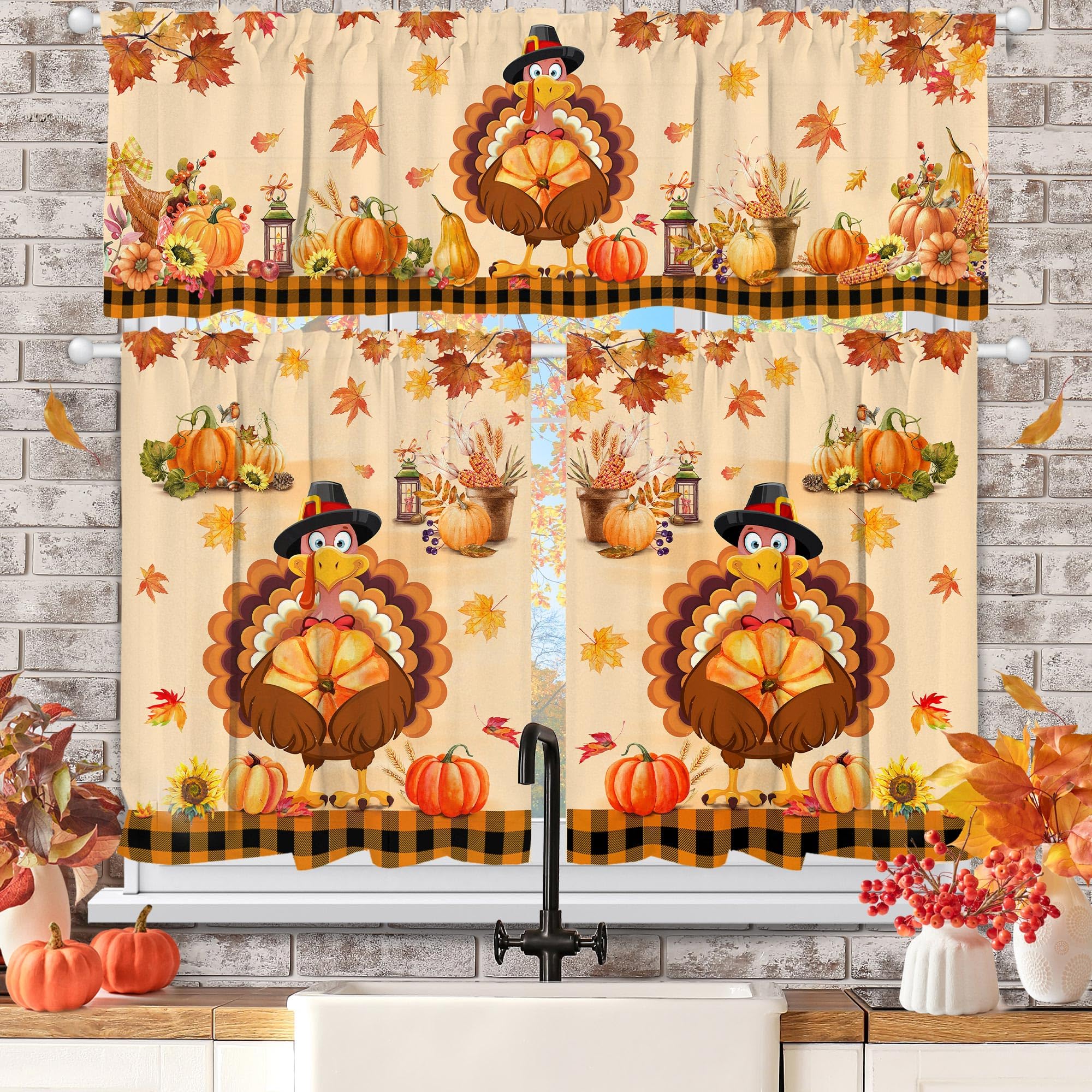 Amazon.com: Hexagram Thanksgiving Kitchen Curtains, Thanksgiving Window ...