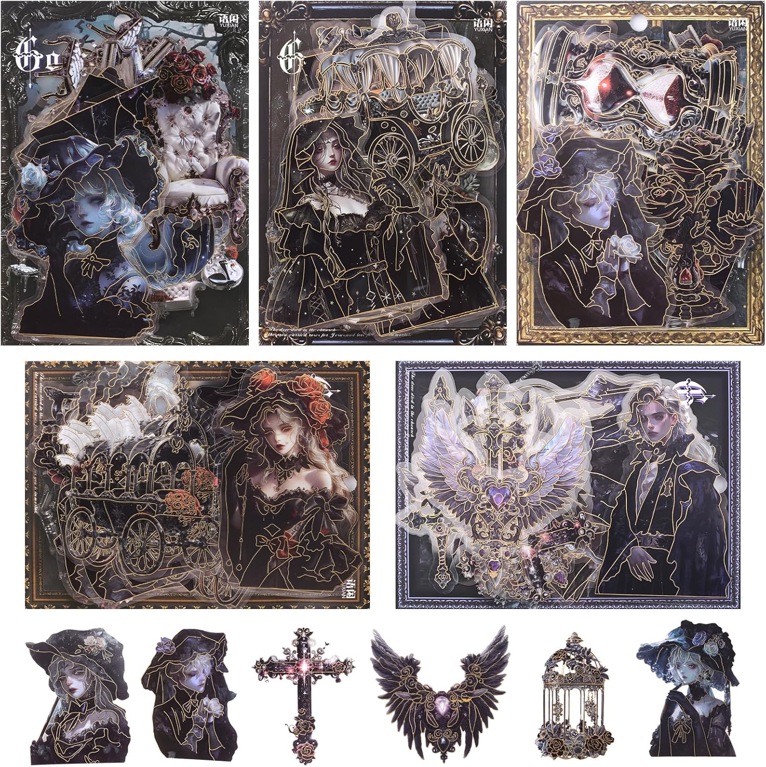 URROMA Goth Aesthetic Stickers,100 Pcs Gothic Style Die-Cut Sticker ...