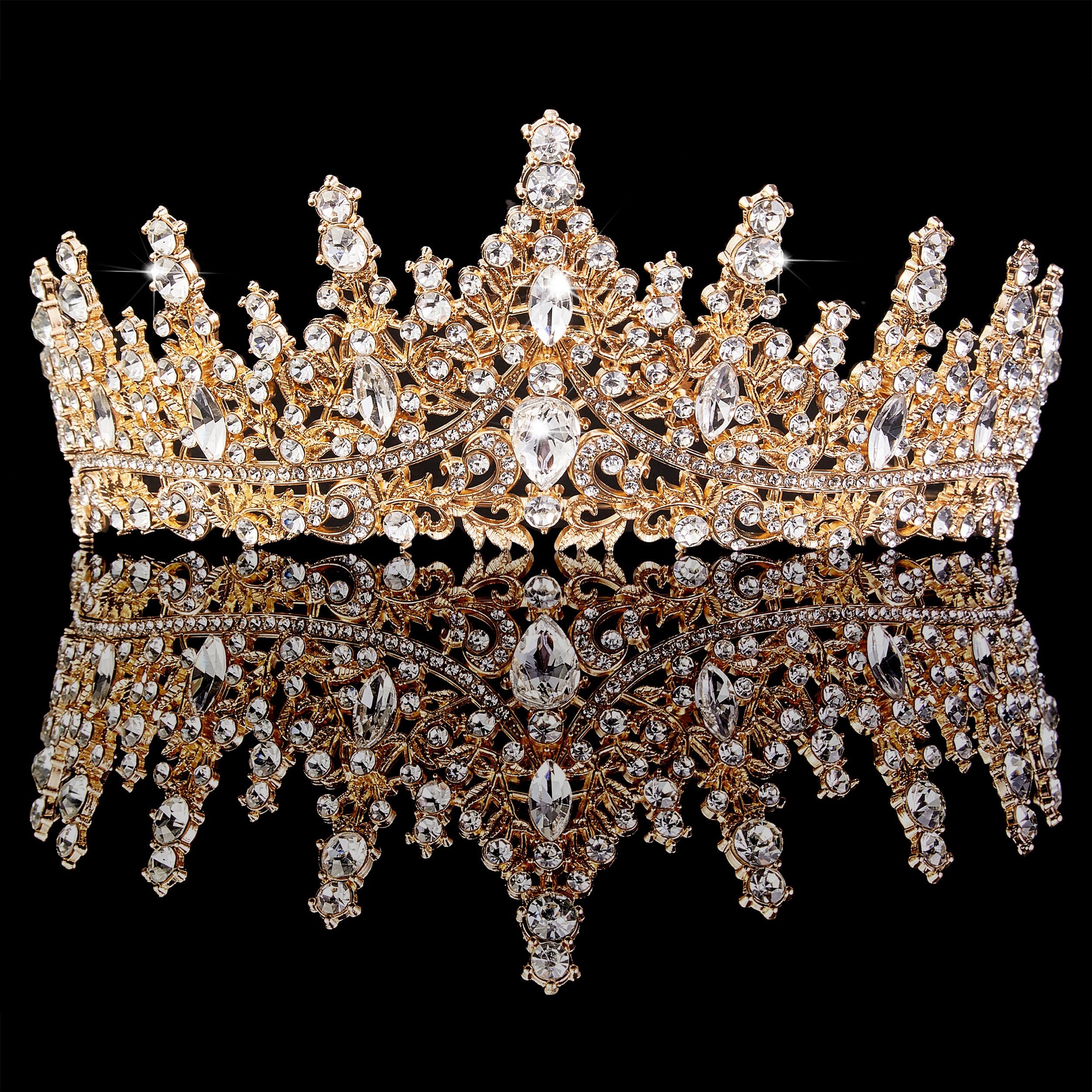 Amazon.com: Santfe 4" Height Luxury Full Crown Clear Rhinestone Crystal ...
