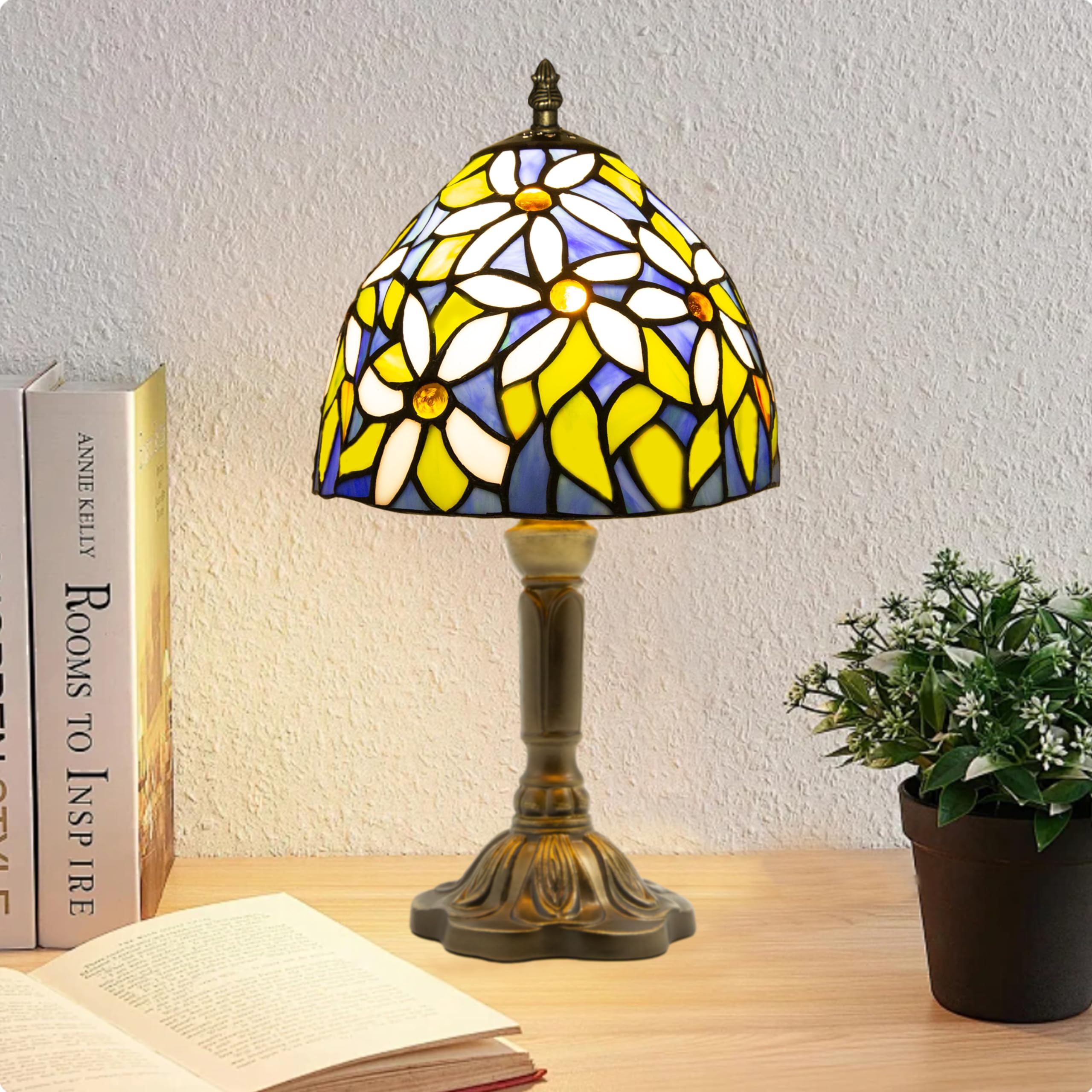 JHuiLap Tiffany Lamp, Stained Glass Bedside Table Lamp, 8 Inch ...