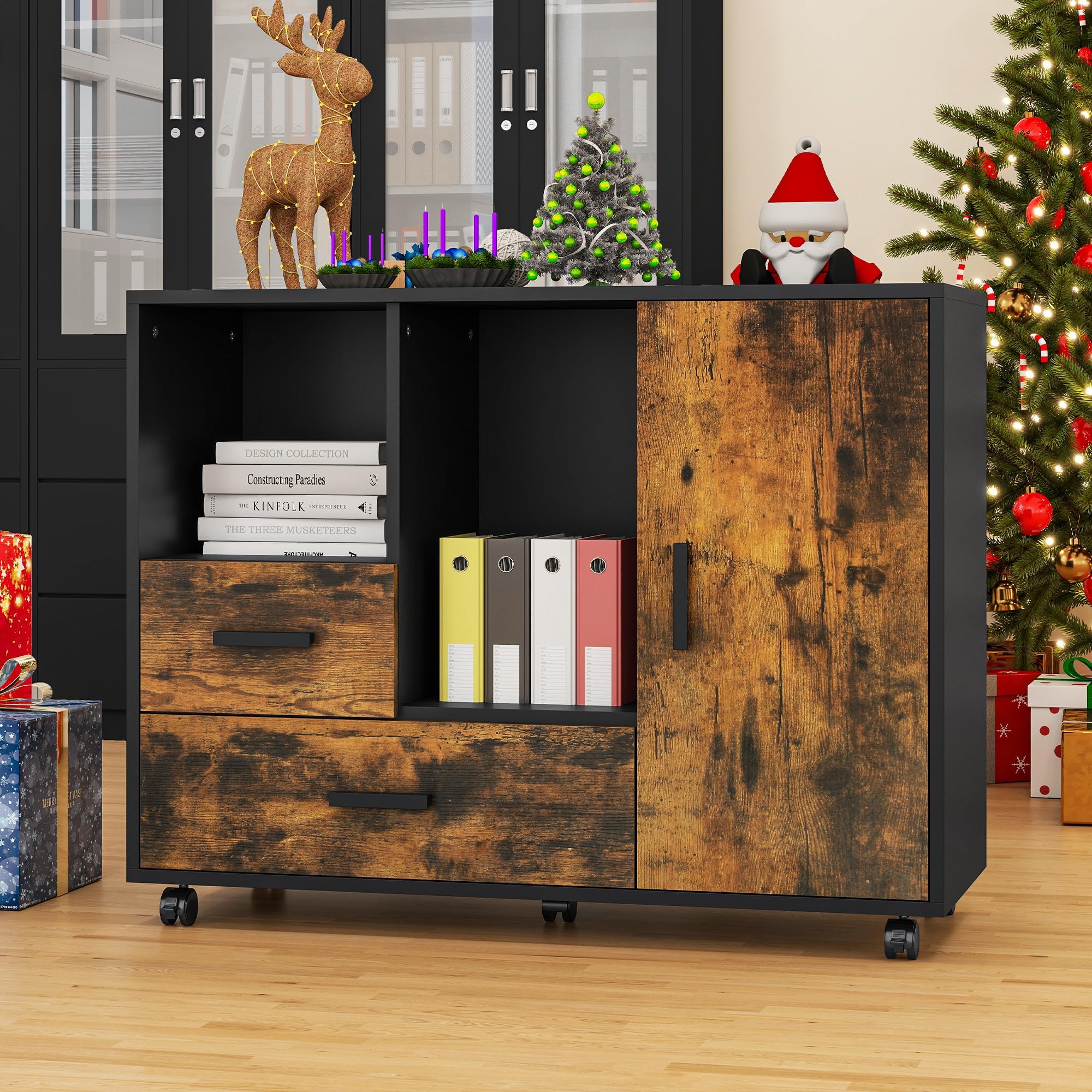 YITAHOME 2 Drawer Wood Lateral File Cabinet, Mobile Storage Cabinet ...