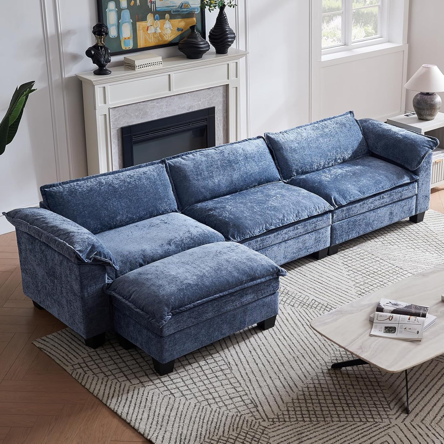 Amazon.com: mestyl Comfy Modular Sectional Couch with Ottoman, 120" L ...