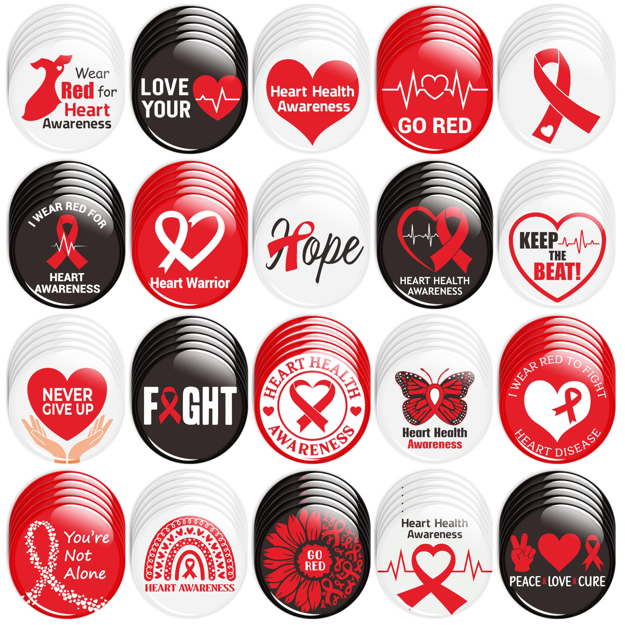 Snapklik.com : 100Pcs Heart Health Awareness Button Pins - Red Ribbon ...