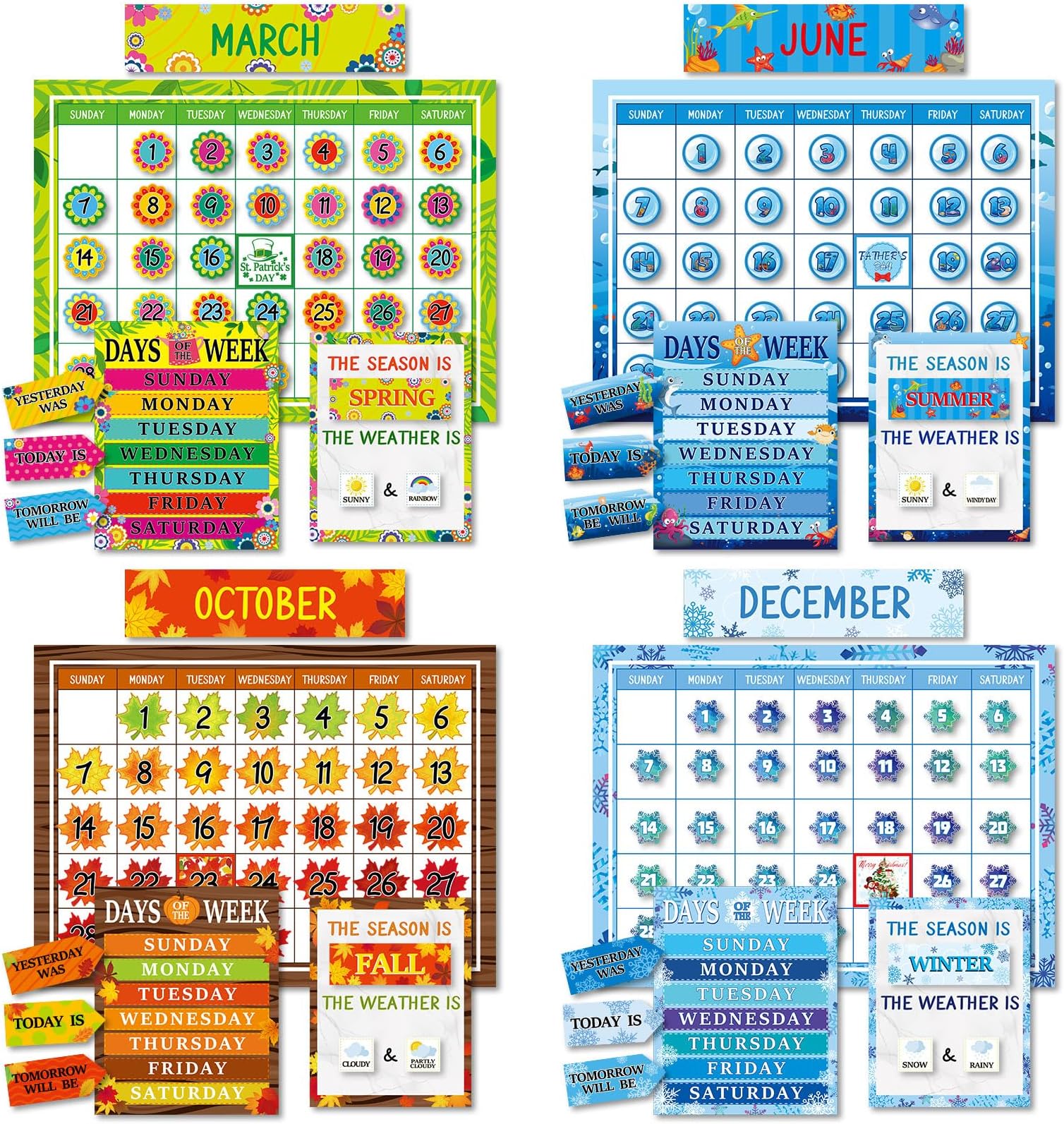 Amazon.com: Sinload Classroom Calendar Pocket Chart Set Calendar ...
