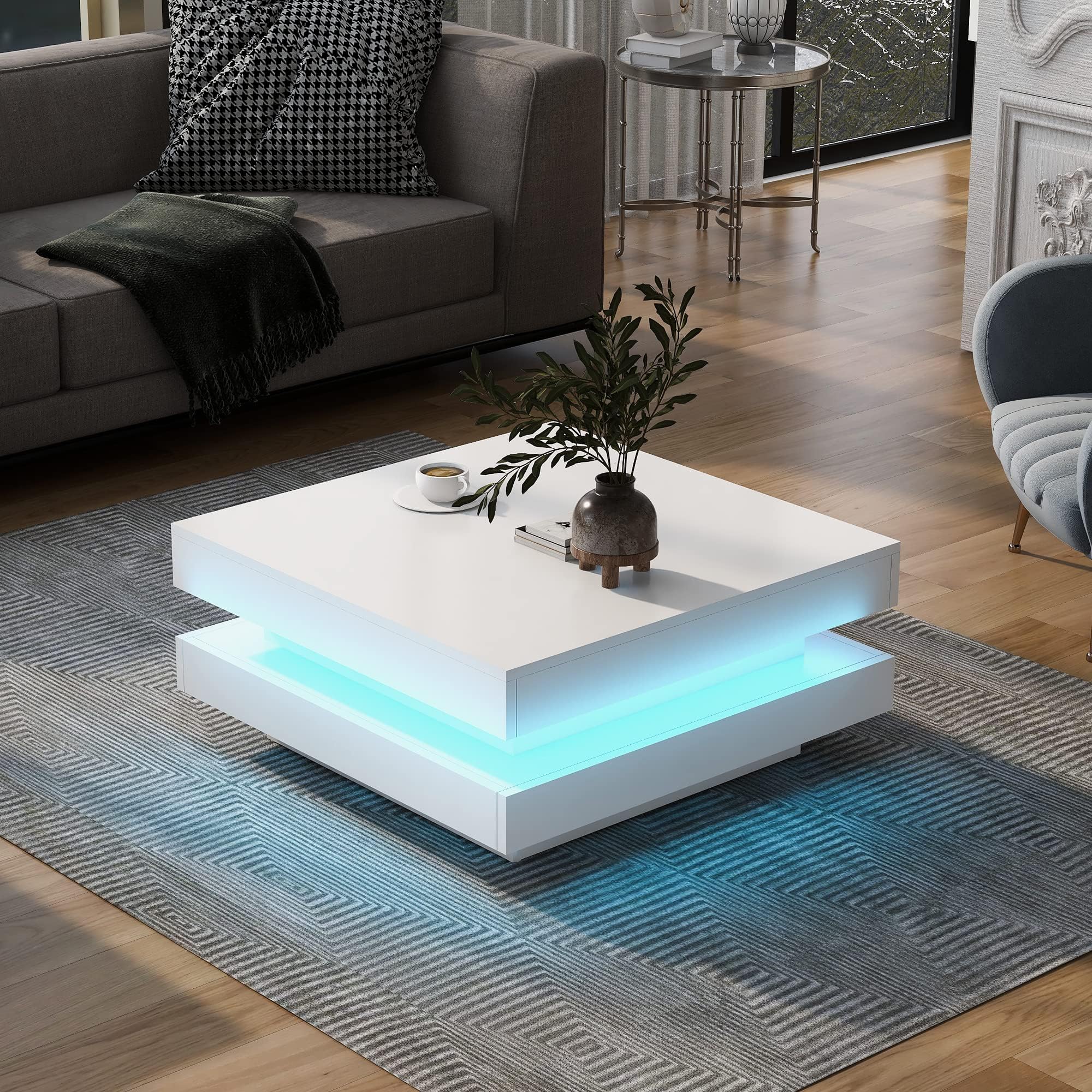 Amazon.com: Square Coffee Table, Modern High Gloss White Coffee Table ...