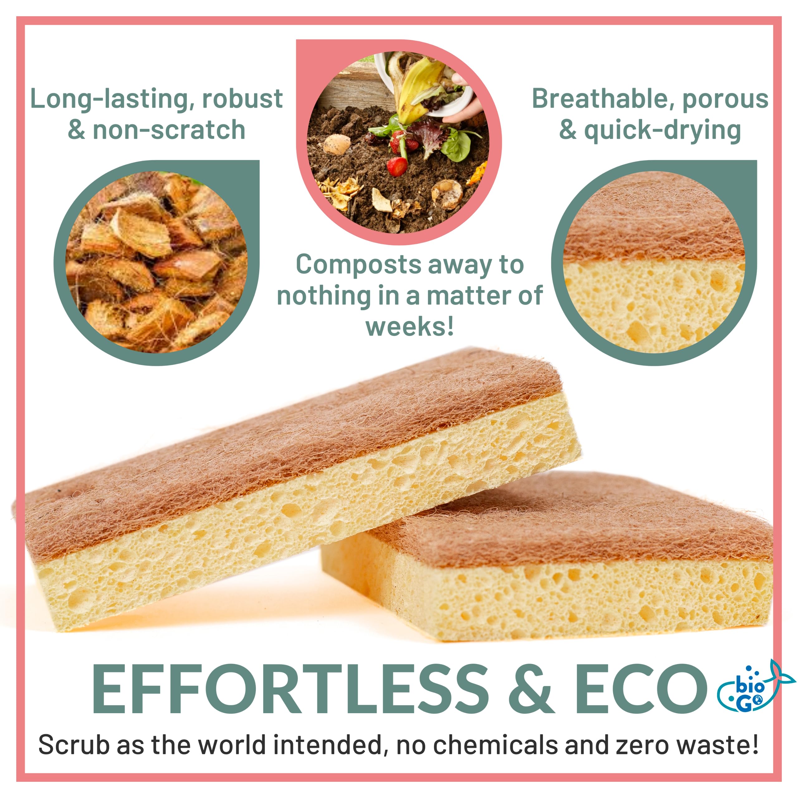 bioGo 6 Pack Biodegradable Kitchen Sponges – Eco-Friendly, Compostable ...
