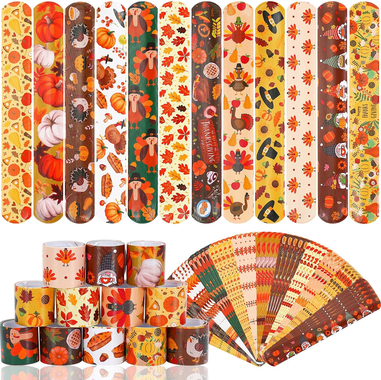 Amazon.com: JUNEBRUSHS Thanksgiving Slap Bracelets, 56 Pcs Thanksgiving ...