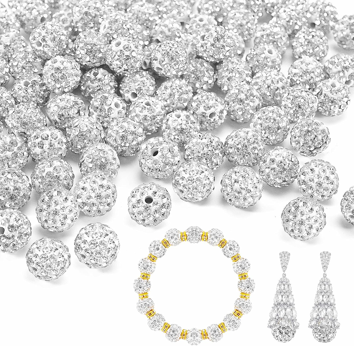 Amazon.com: Awaydol 100pcs 10mm White Round Rhinestone Beads for ...