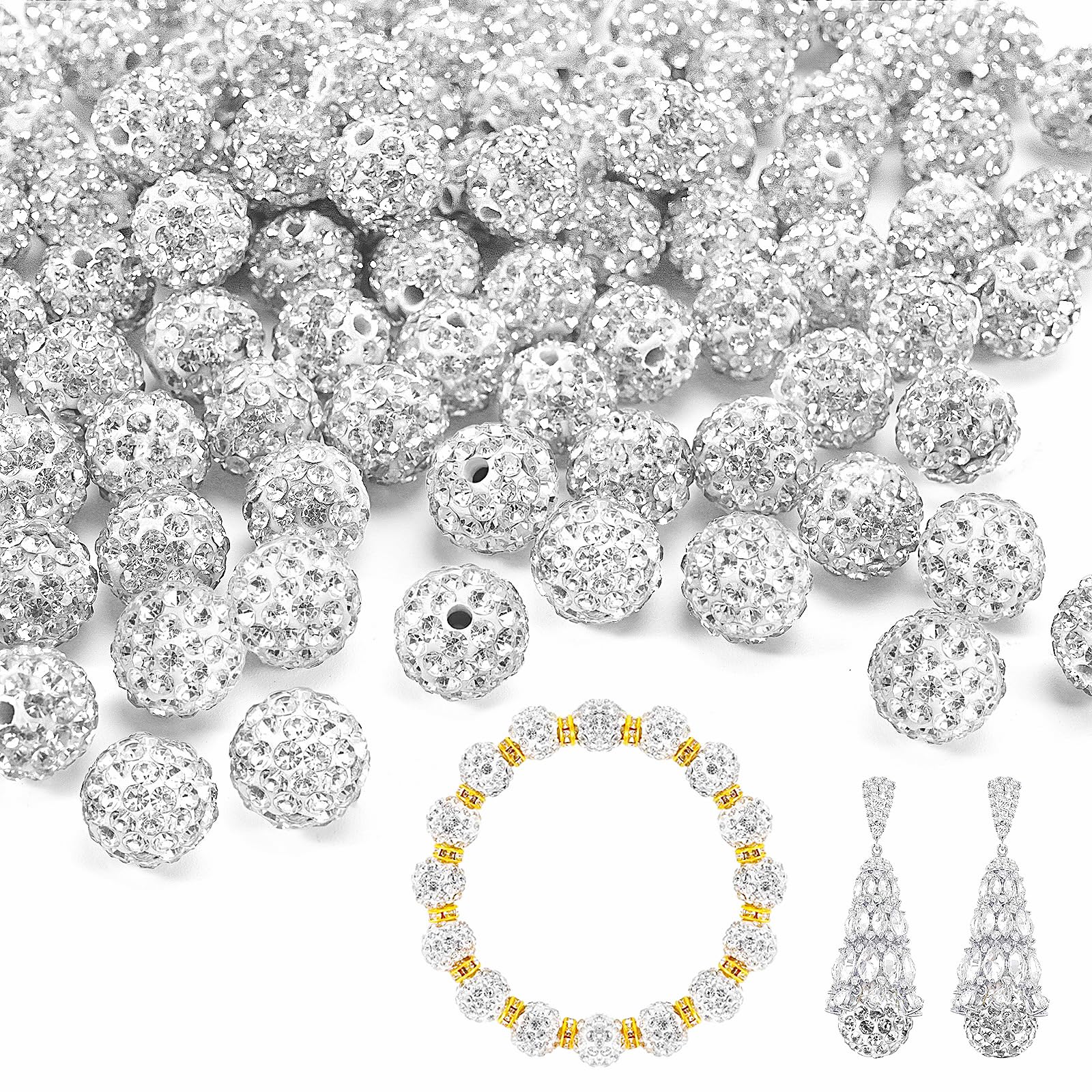 Amazon.com: 100pcs 10mm Rhinestone Beads for Jewelry Making,Full of ...