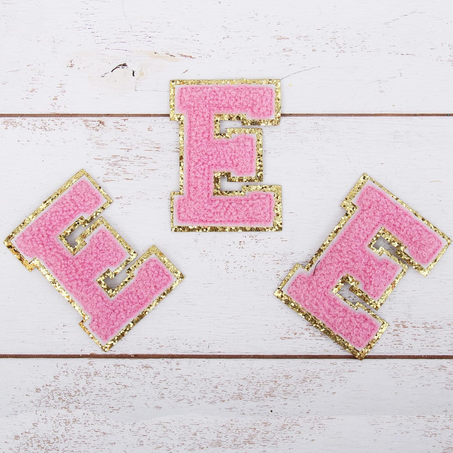 Amazon.com: 3 Pack Chenille Iron On Glitter Varsity Letter 5cm Tall "E ...