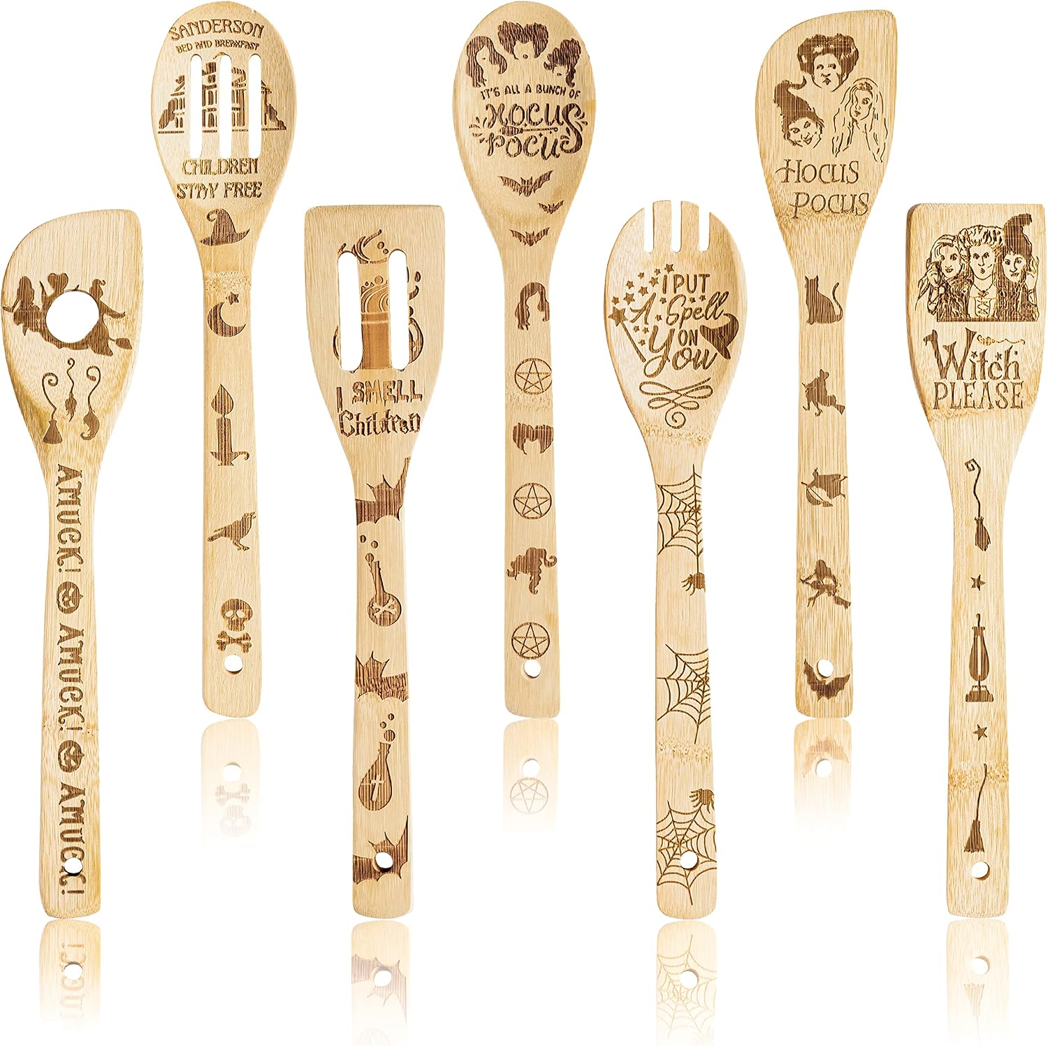 Amazon.com: Eartim Halloween Wooden Cooking Utensil Set - 7Pcs Hocus ...