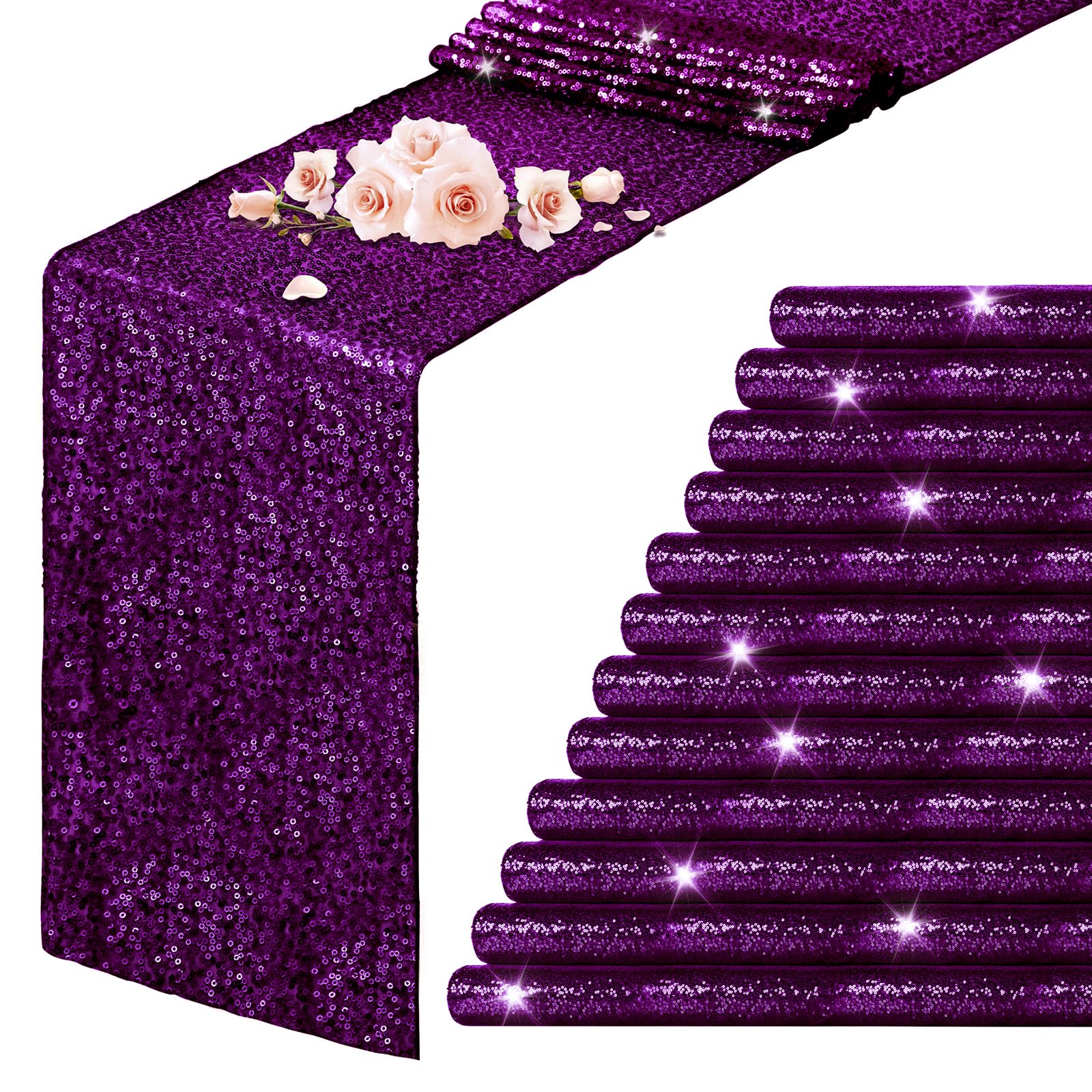 Amazon.com: DLCFLF 12 Packs Purple Sequin Table Runners 12 x 72 Inch ...