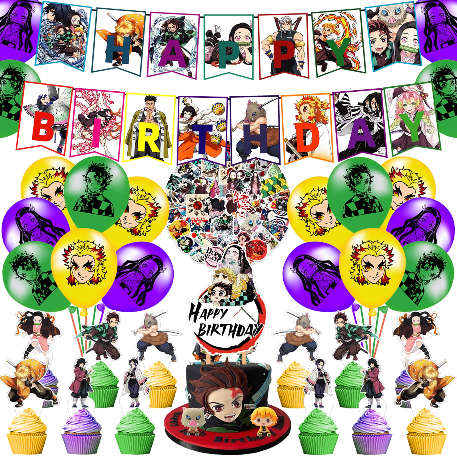 82pcs Birthday Party Supplies Demon Slayers Birthday Party Decorations ...