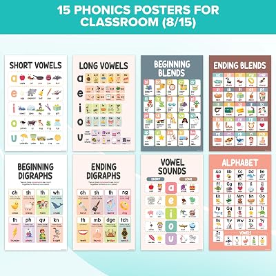 Decorably 15 Boho Phonics Posters for Classroom, Comoros | Ubuy