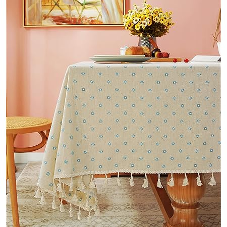 Amazon.com: yuurainvuvu YUURAIN VUVU Cream Table Cloth with Blue Daisy ...