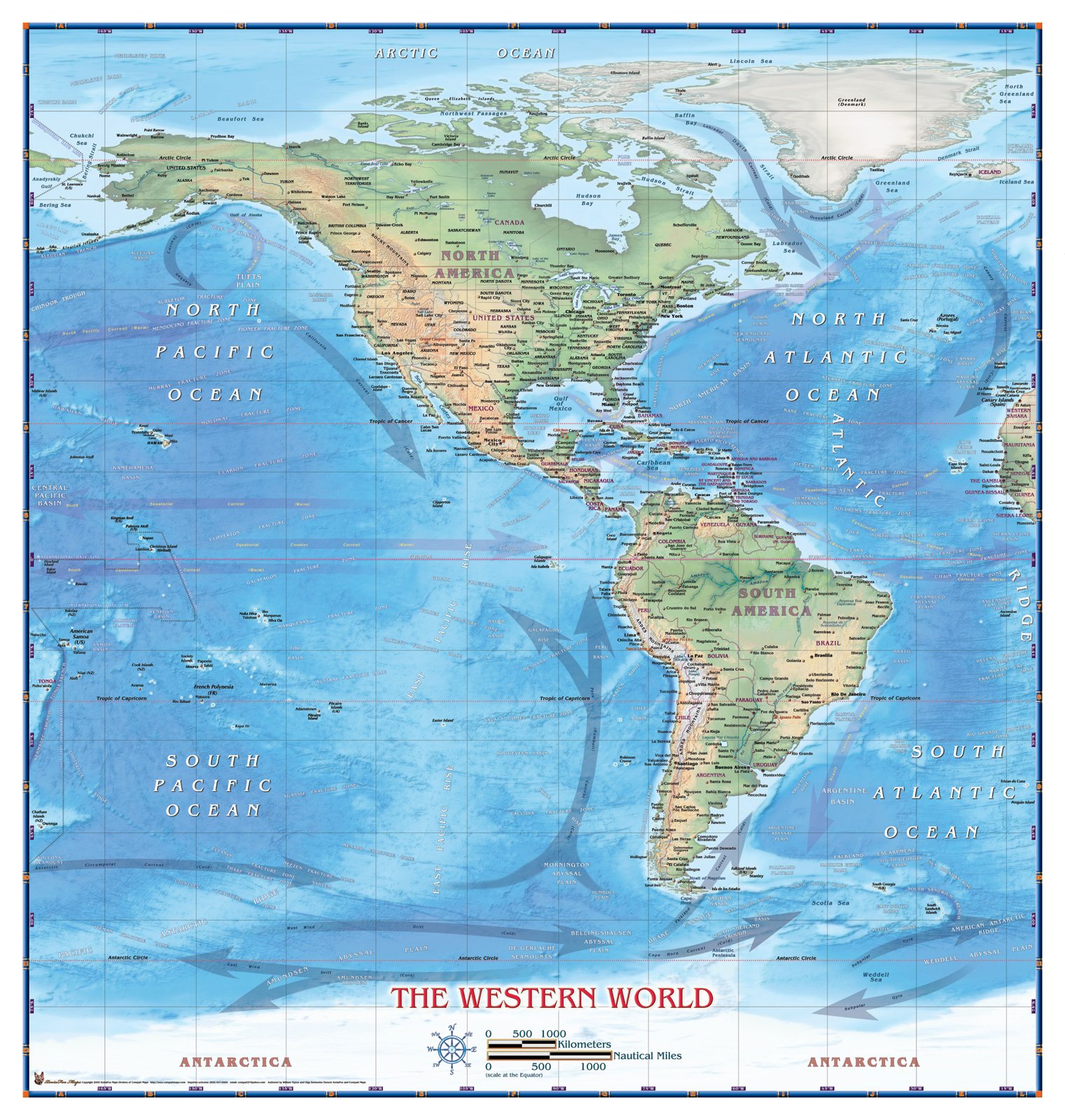 Western Hemisphere/Americas Large Wall Map *Laminated* 48"x51": Compart ...