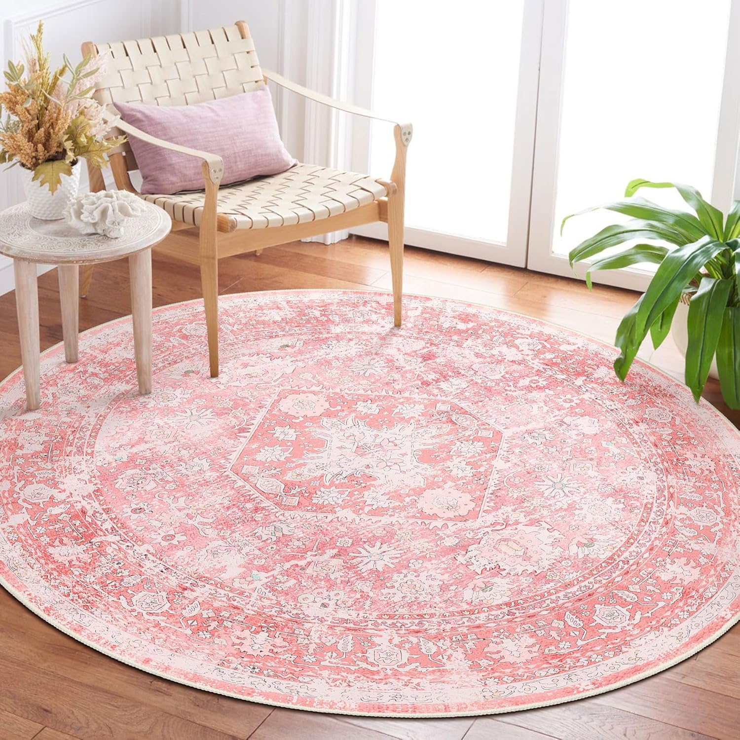 Amazon.com: MUJOO Round Rug 5ft,Pink Circle Area Rug Washable,Girls ...