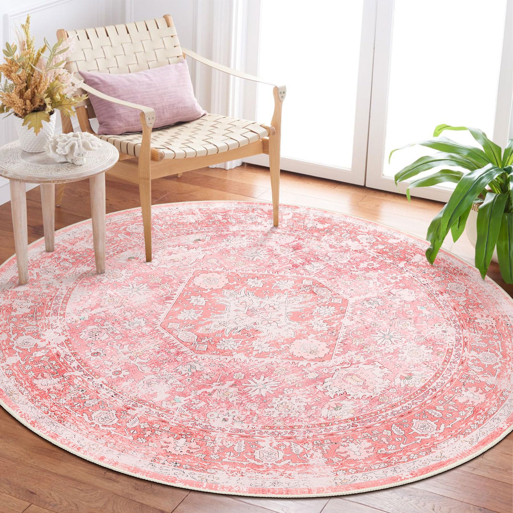 Amazon.com: MUJOO Round Rug 5ft,Pink Circle Area Rug Washable,Girls ...