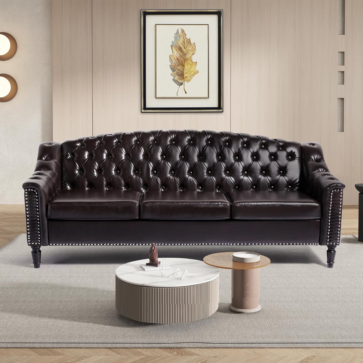 Amazon.com: LEVNARY Mid-Century Modern Leather Couch, 80" Large ...