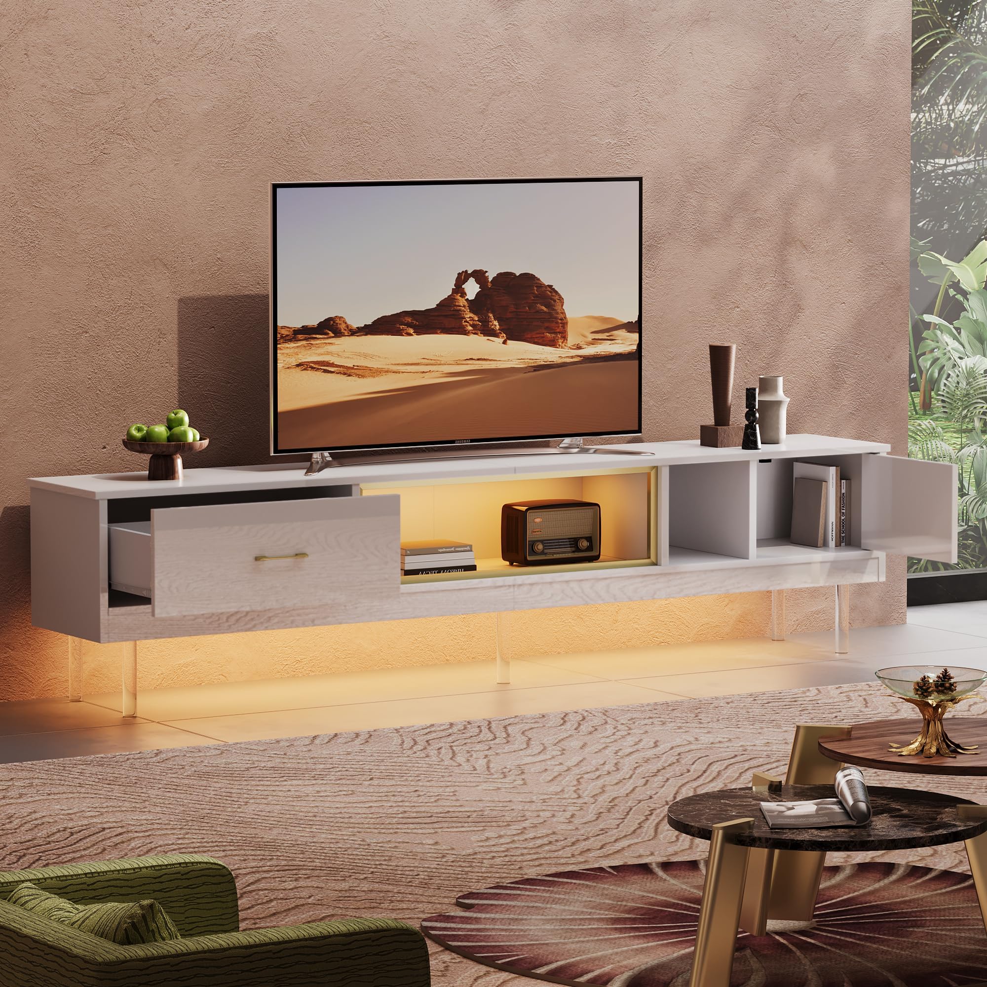 Amazon.com: Cubehom White TV Stand,Glass TV Stands for Living Room,TV ...