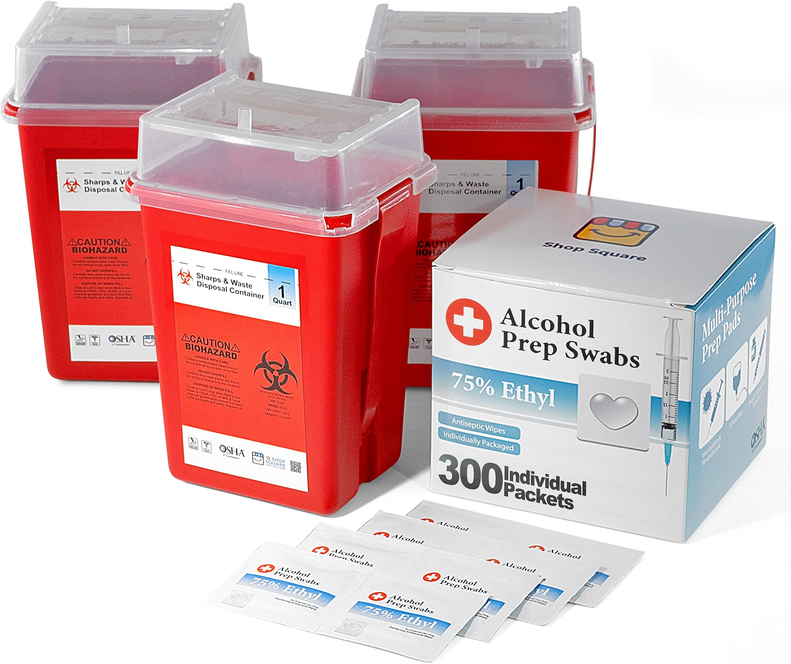 Amazon.com: Shop Square Sharps Container, 1 Quart, Red, Plastic ...