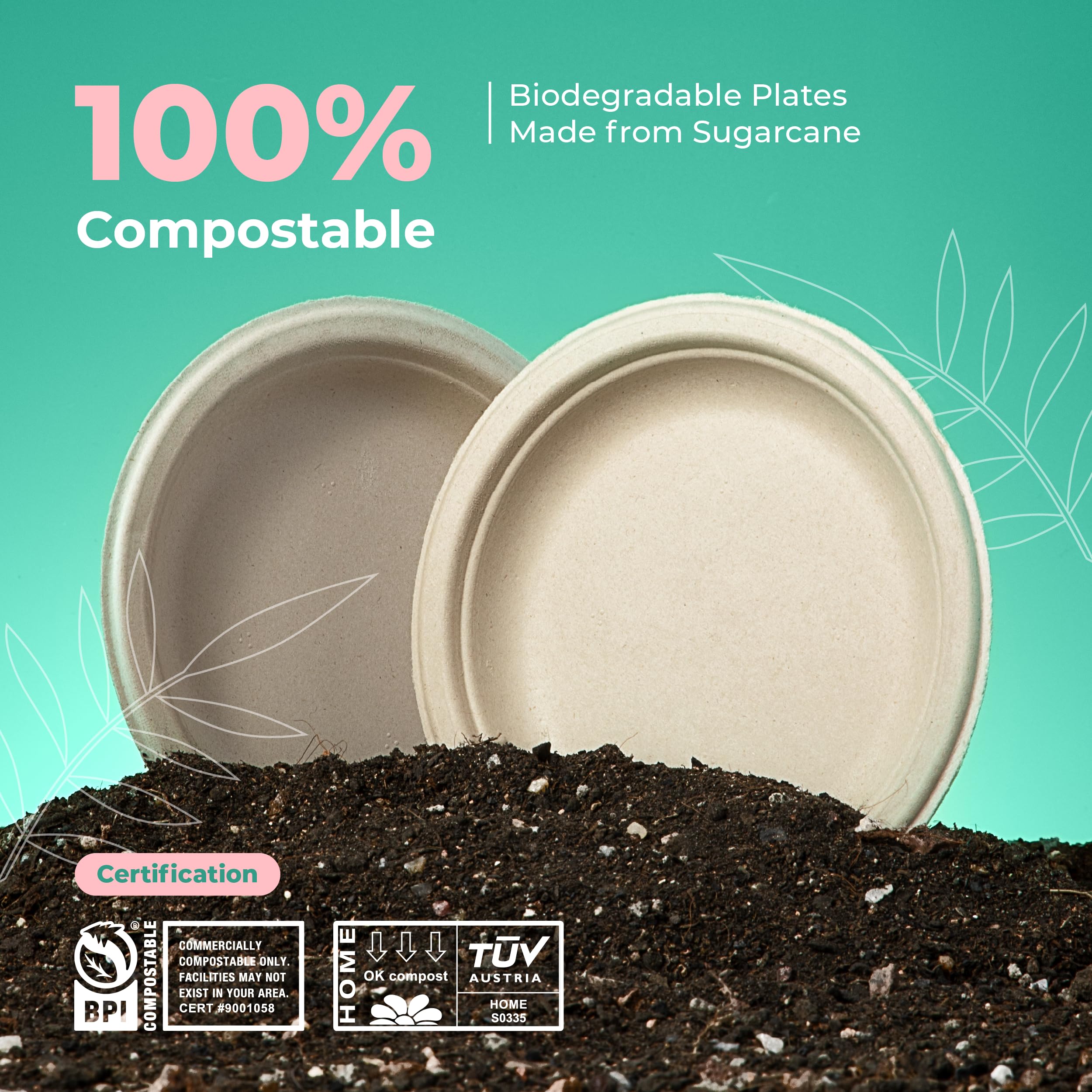 Snapklik.com : 125 Pack Compostable Paper Plates, 10” X 125 ...
