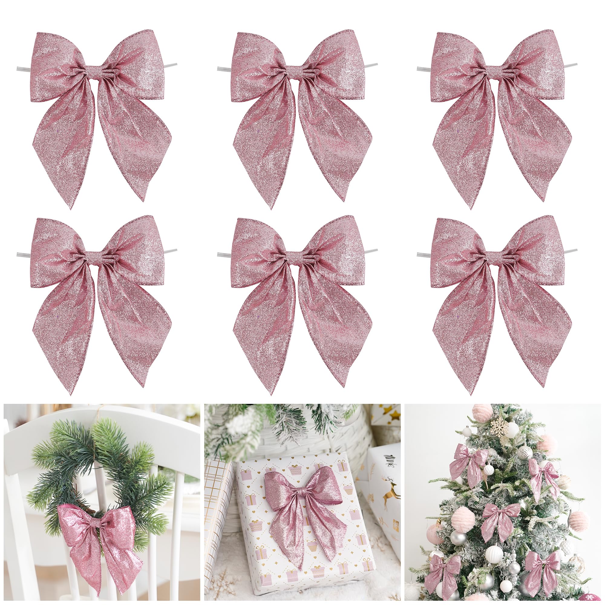 Amazon.com: AIMUDI Pink Glitter Wired Ribbon Bows with Twist Tie 5.5 ...